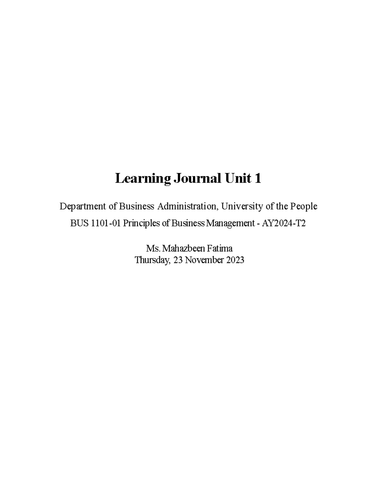 Learning Journal Unit 1 Assignment - Learning Journal Unit 1 Department ...