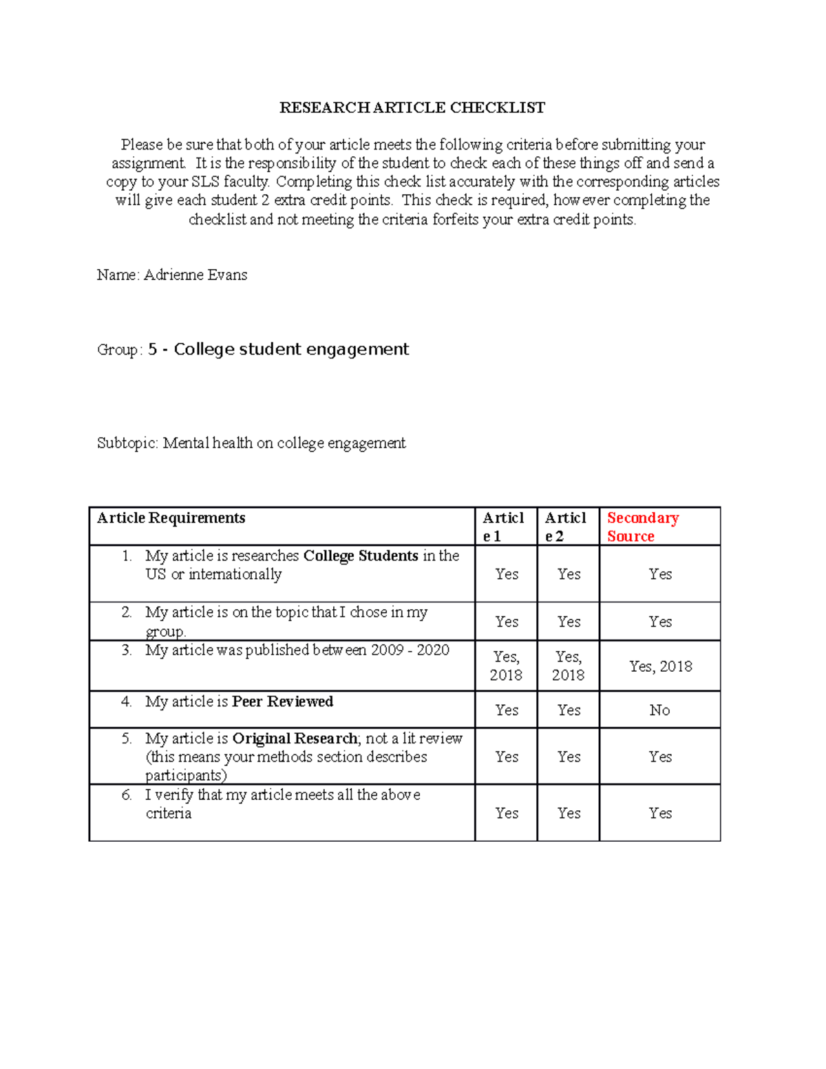 Source Checklist - RESEARCH ARTICLE CHECKLIST Please be sure that both ...