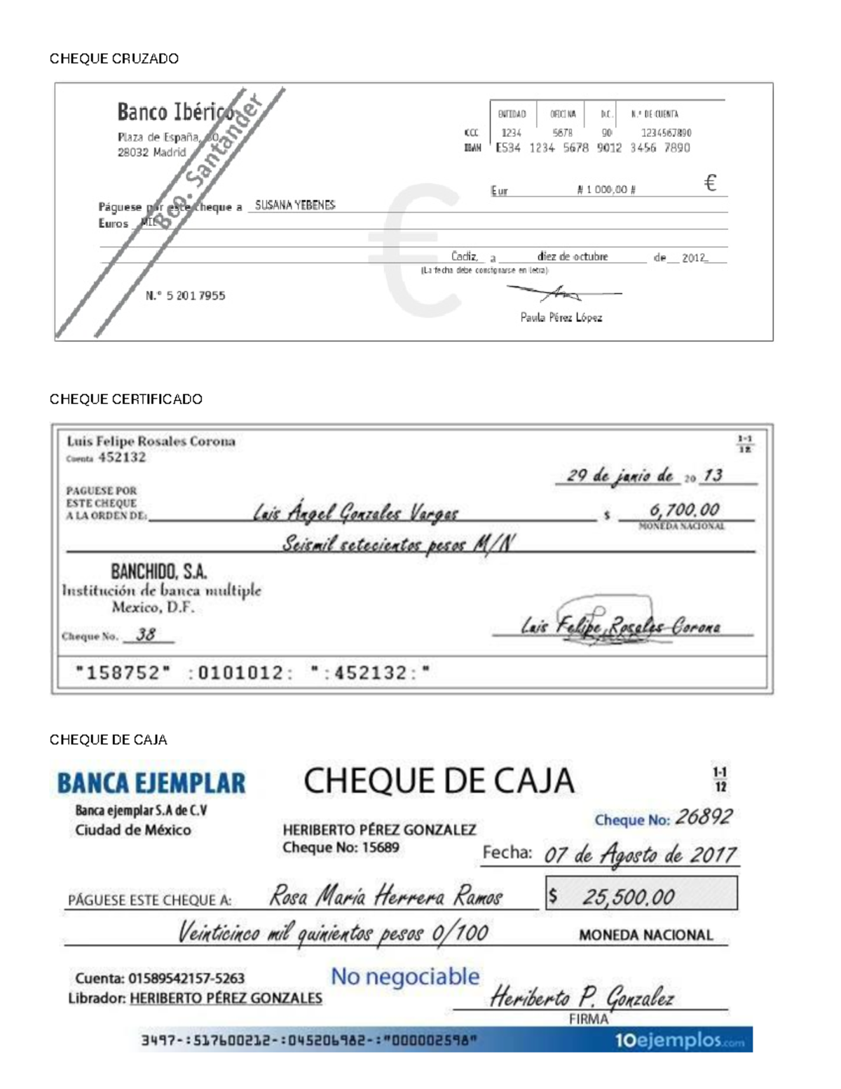 Tipos DE Cheques - Derecho general - CHEQUE CRUZADO CHEQUE CERTIFICADO CHEQUE DE CAJA - Studocu