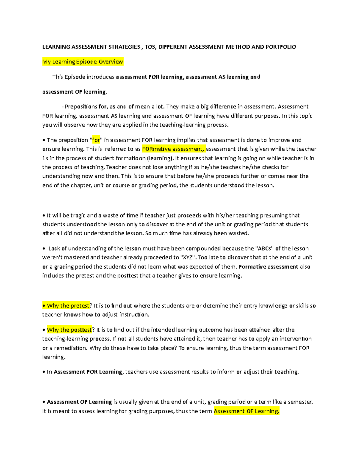 Assessment AS L-WPS Office - LEARNING ASSESSMENT STRATEGIES , TOS ...