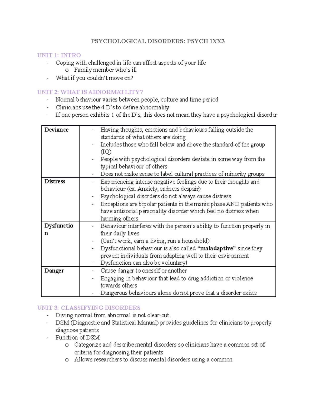 Psychological Disorders pt 1 - PSYCHOLOGICAL DISORDERS: PSYCH 1XX UNIT ...