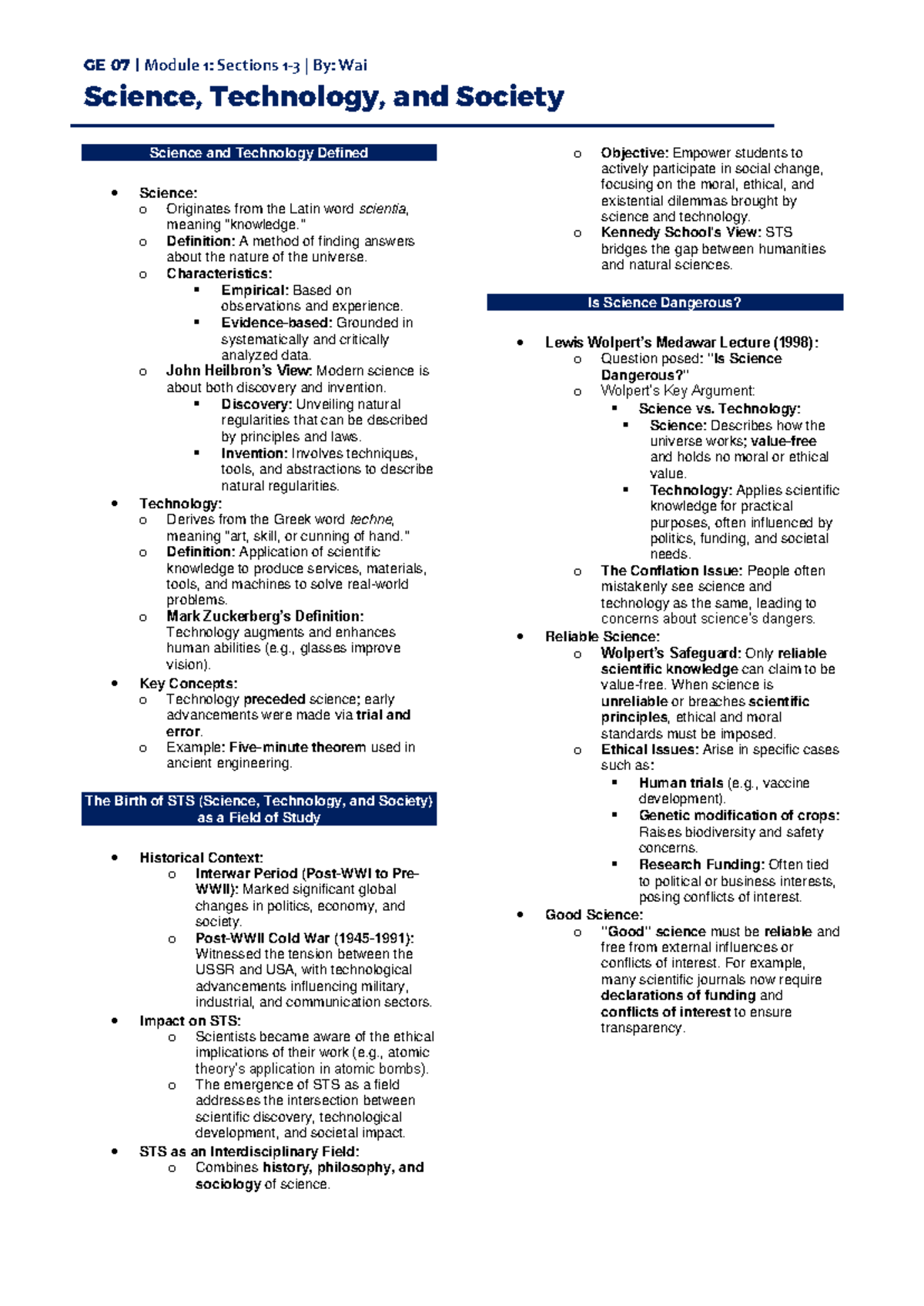 STS-Reviewer - Help you study guide - GE 07 | Module 1: Sections 1-3 | By: Wai Science ...