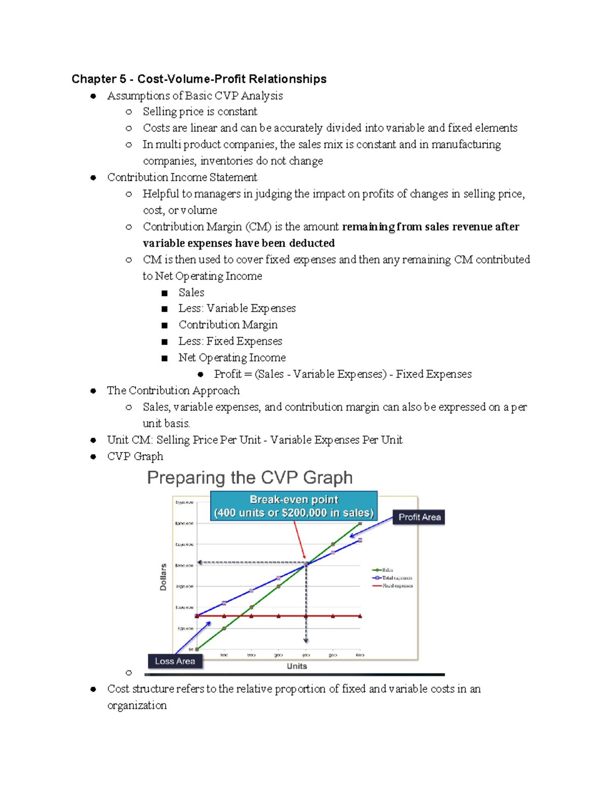 Ch. 5 Notes & HW - Chapter 5 Relationships Assumptions of Basic CVP ...