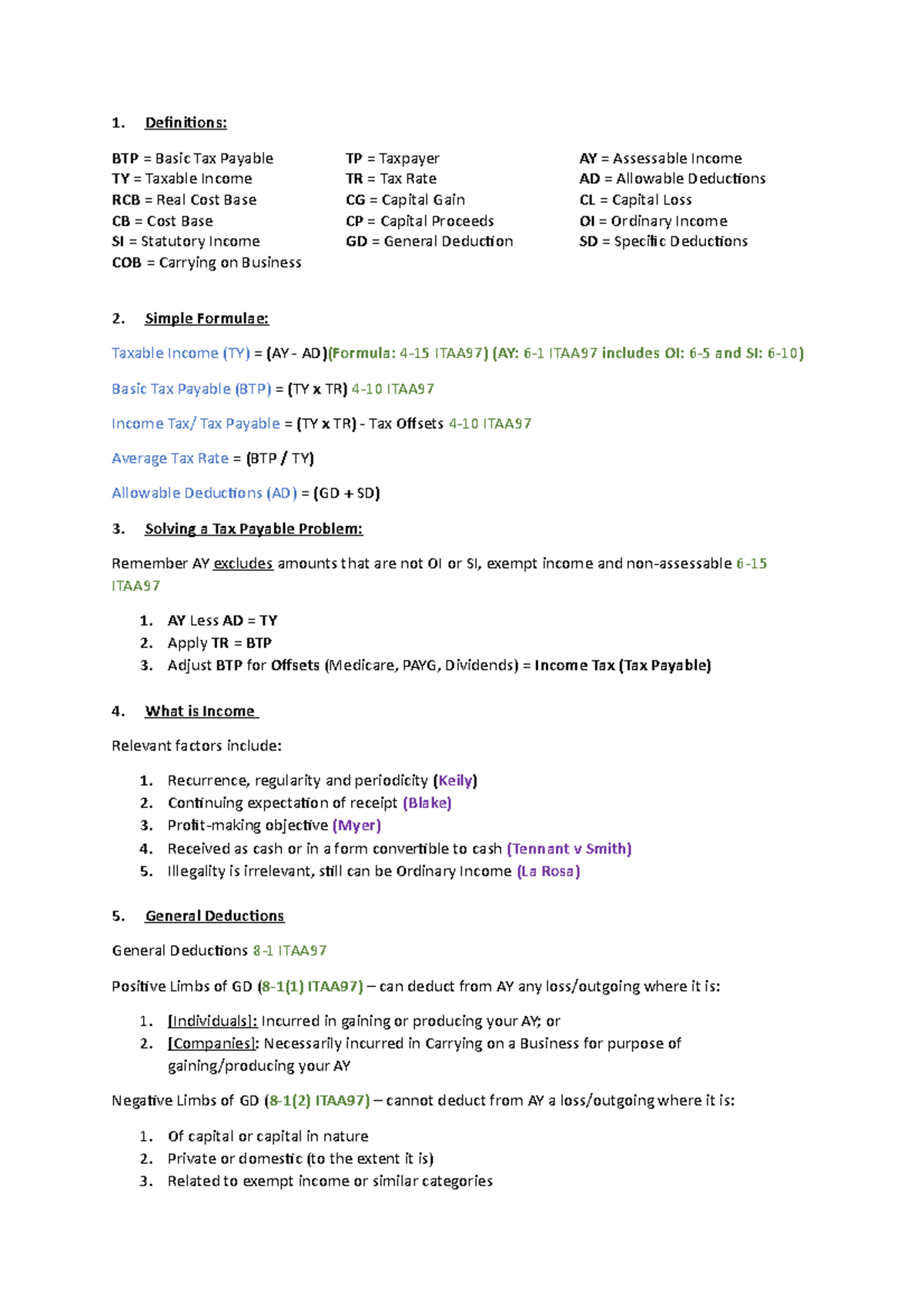 Tax Shorthand Notes - Definitions: BTP = Basic Tax Payable TP ...