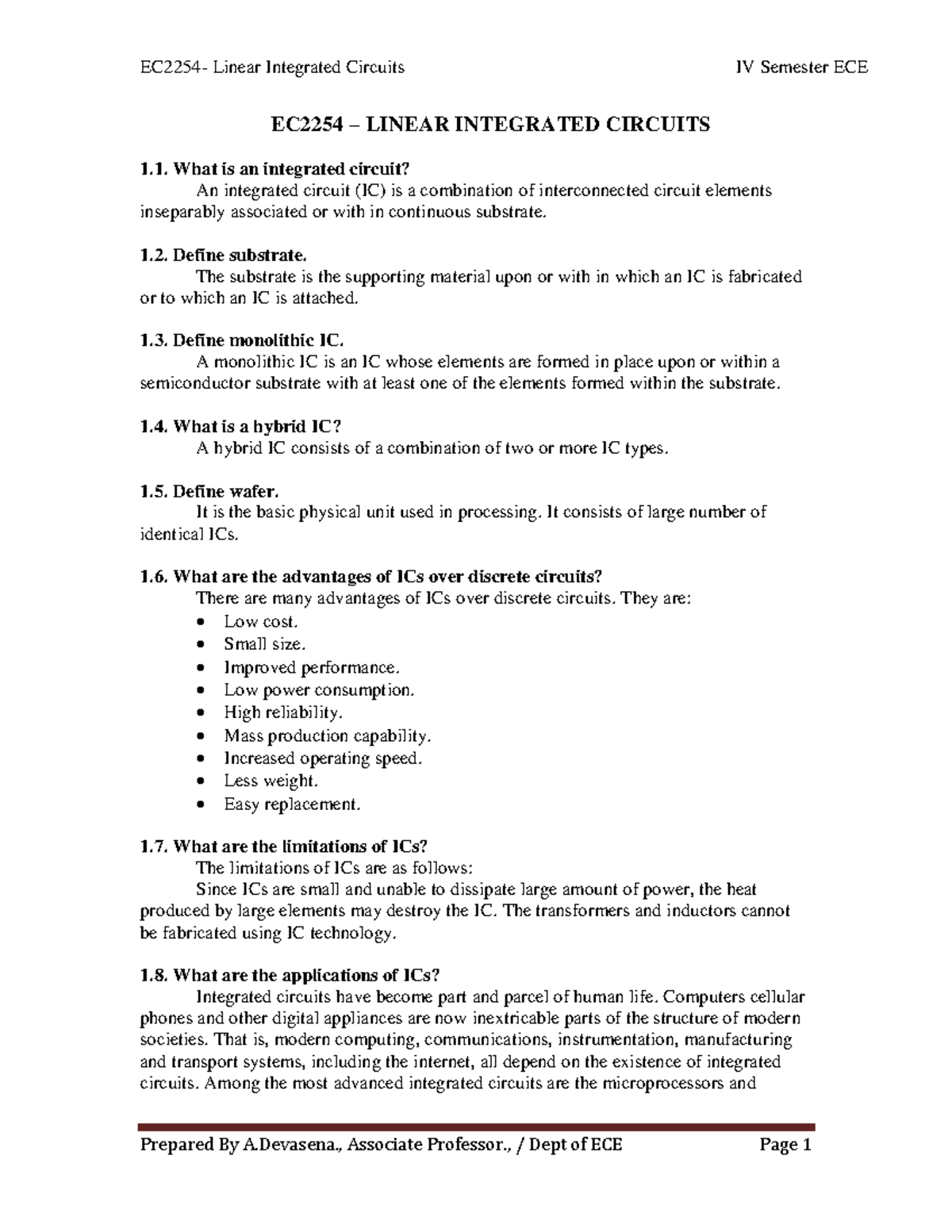EC2254 Linear Integrated Circuits Two Ma - EC2254 3 LINEAR INTEGRATED ...