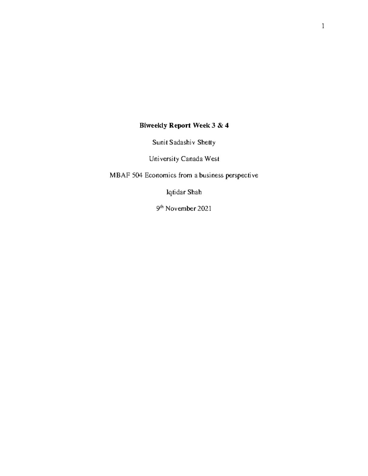 Bi Weekly report W3and4 - Biweekly Report Week 3 & 4 Sunit Sadashiv ...