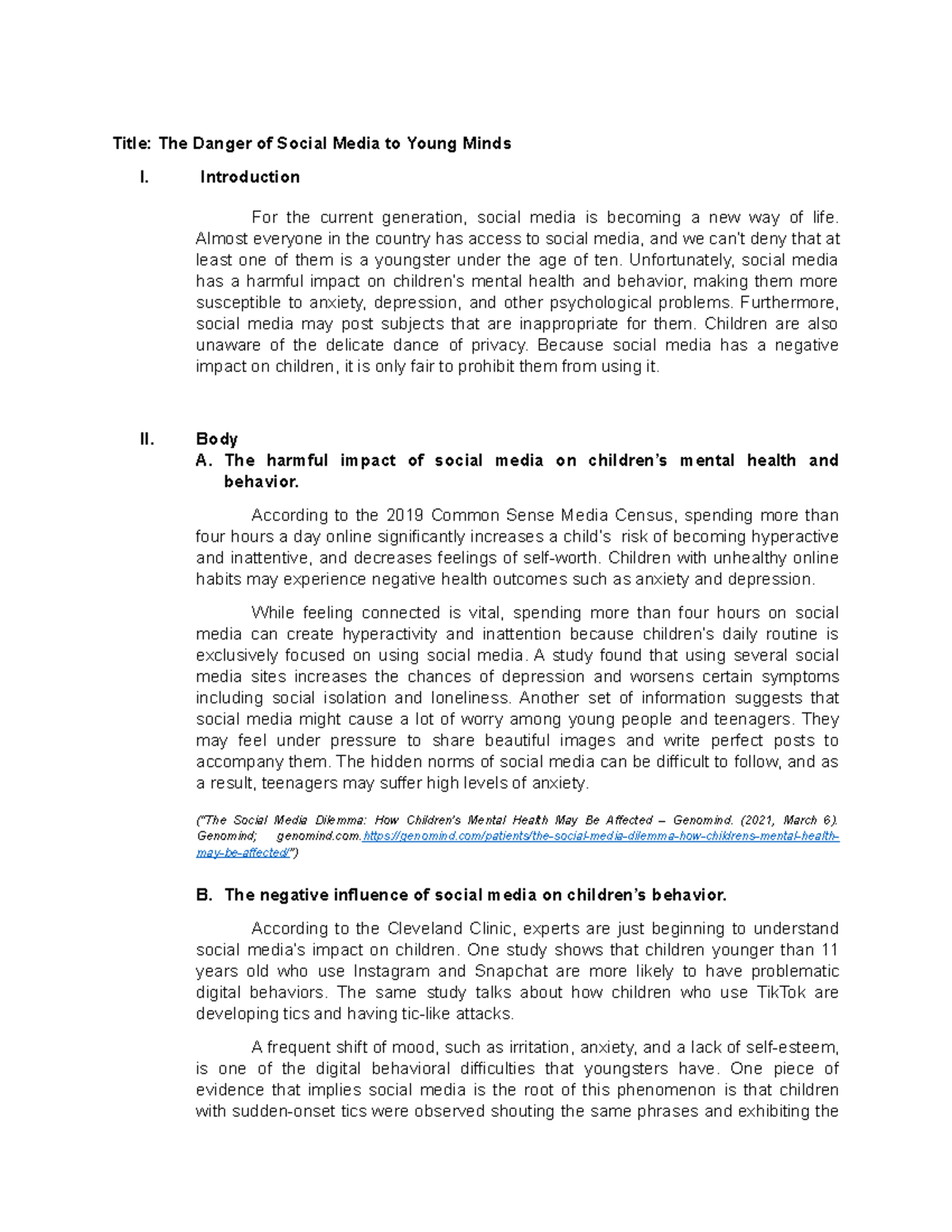 Position Paper - For the current generation, social media is becoming a ...