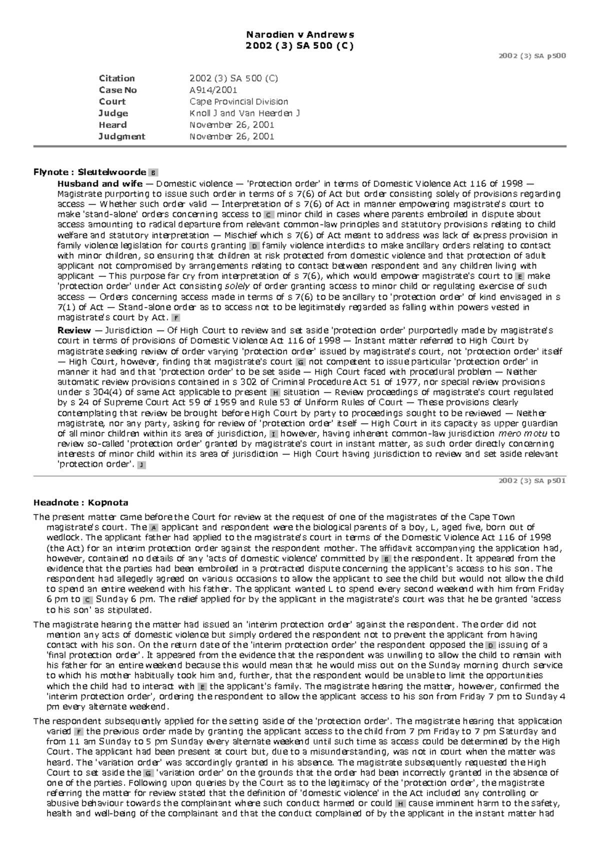 Narodien v Andrews 2002 3 SA 500 C6 - Narodien v Andrews 2002 (3) SA ...