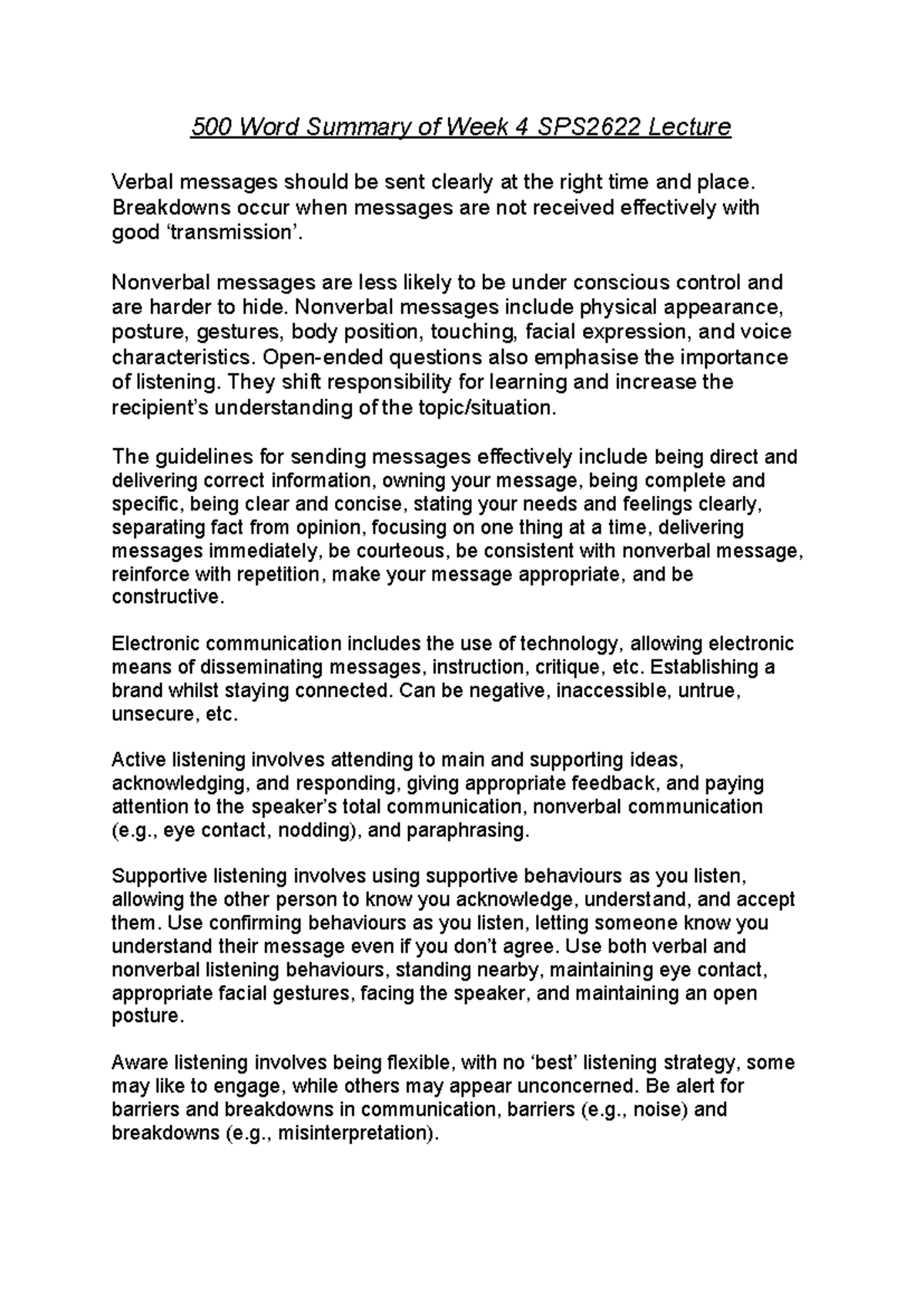 500 Word Summary of Week 4 SPS2622 Lecture - 500 Word Summary of Week 4 ...
