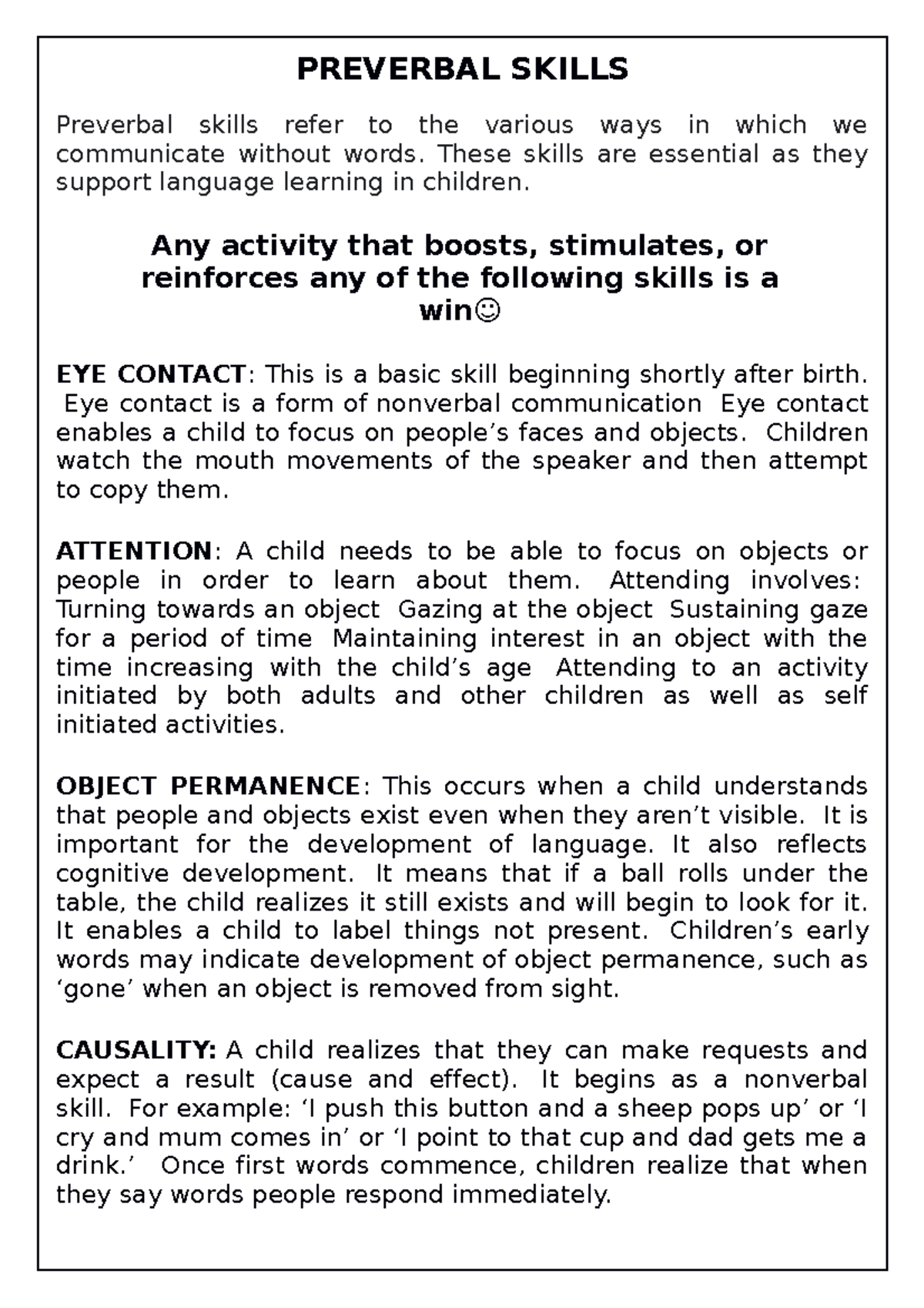 Preverbal Skills - PREVERBAL SKILLS Preverbal skills refer to the ...