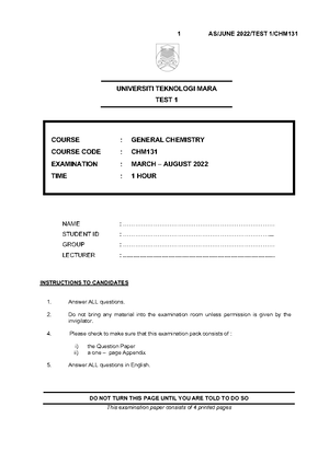 LAB Experiment 5 (CHM271) - LABORATORY REPORT (CHM271) NUMBER OF EXPERIMENT : 5 TITLE OF ...