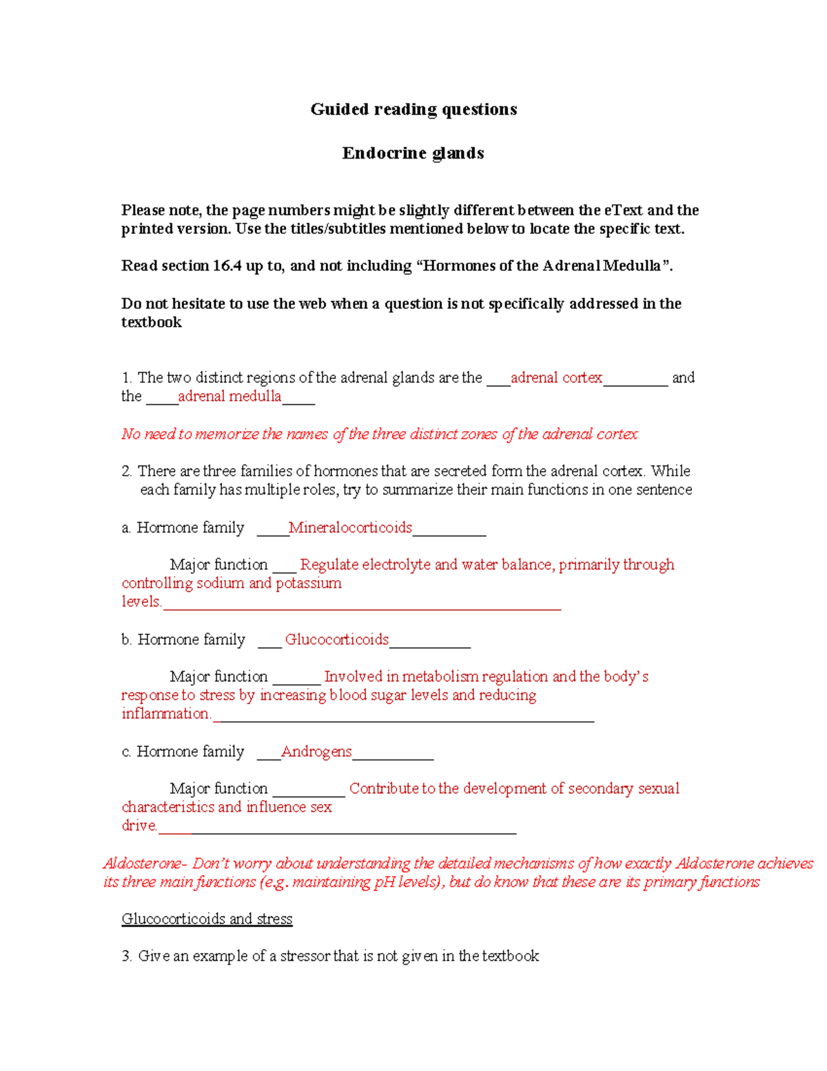 7'- GRQ- Endocrine glands - Guided reading questions Endocrine glands ...