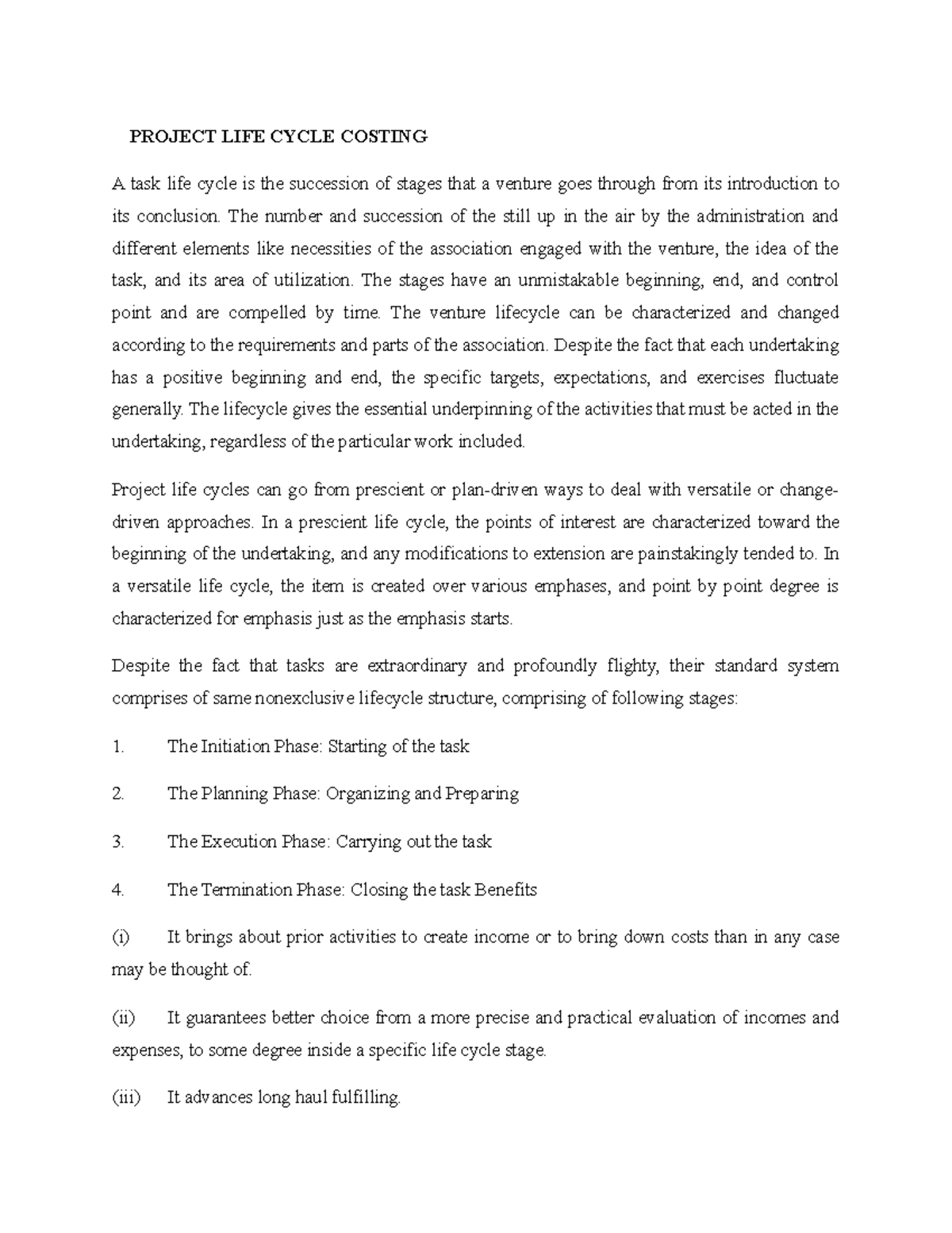 Project LIFE Cycle Costing - PROJECT LIFE CYCLE COSTING A task life ...