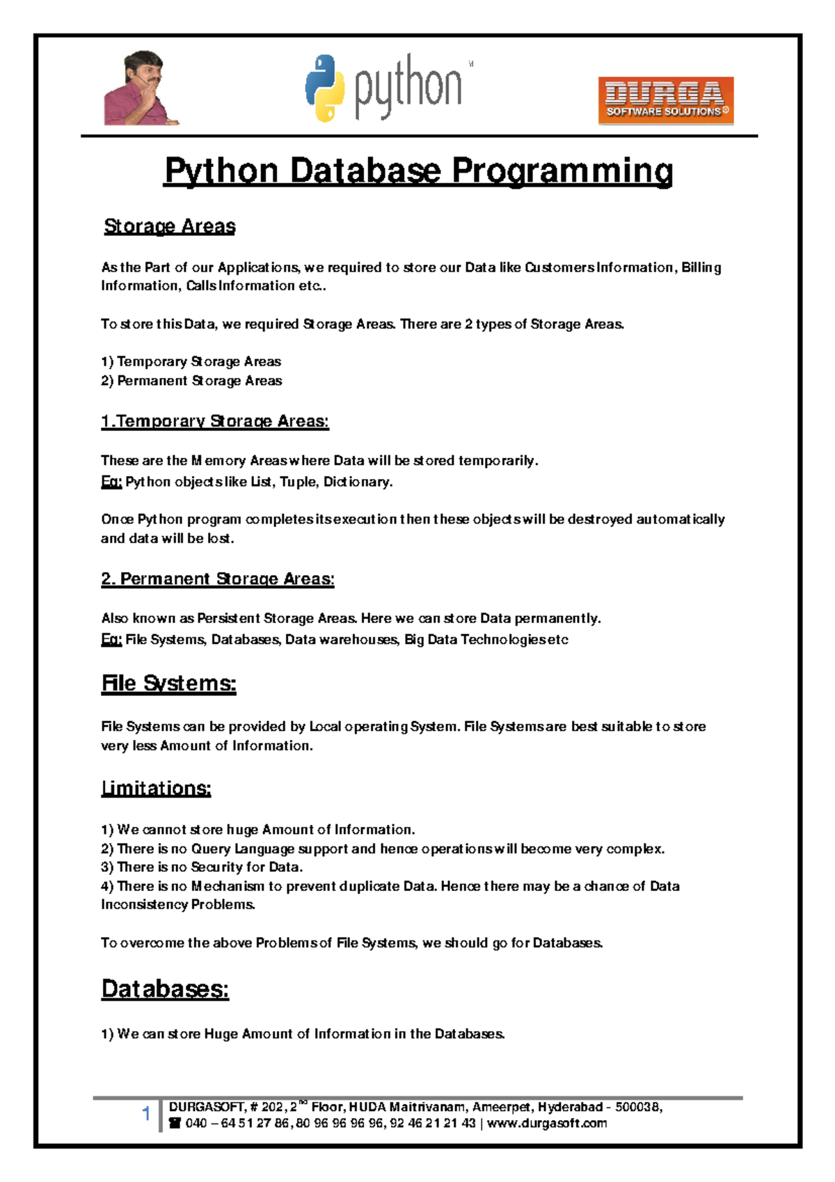 Database programming - 1 ####### DURGASOFT, # 202, 2 nd ####### Floor, HUDA M aitrivanam ...