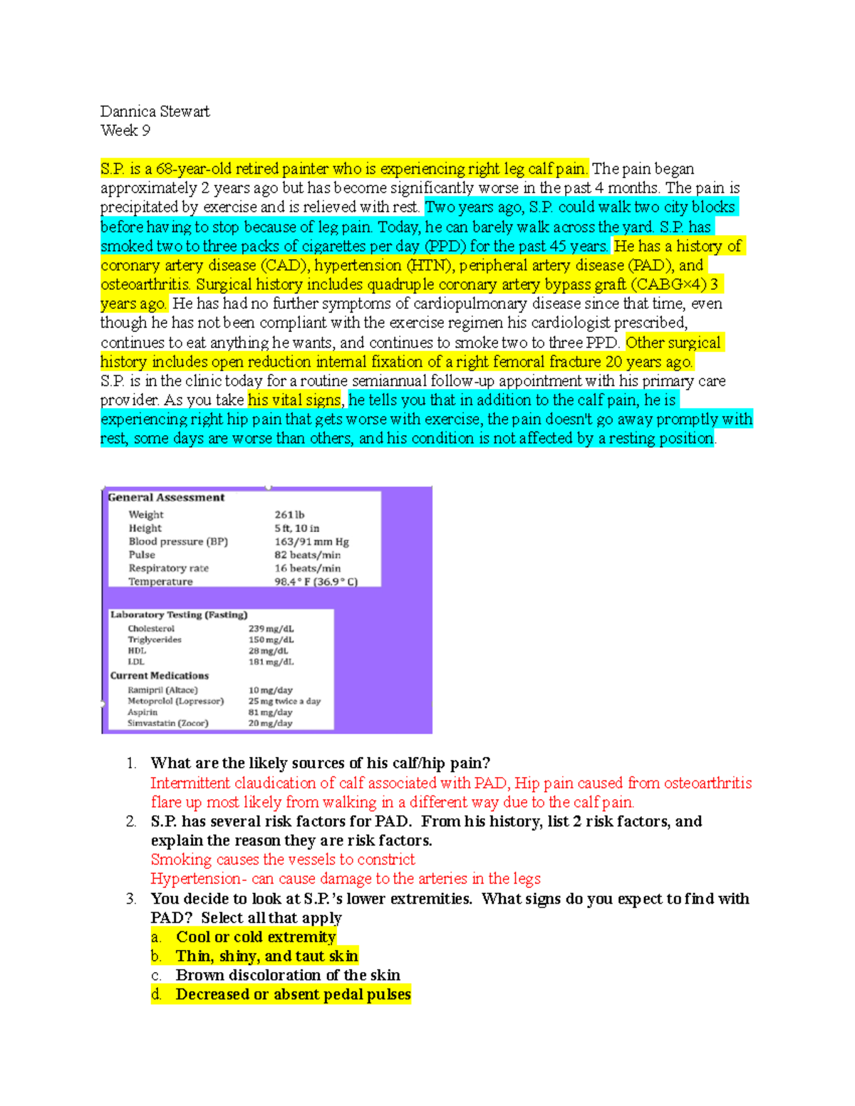 Week 9 case study - Dannica Stewart Week 9 S. is a 68-year-old retired ...