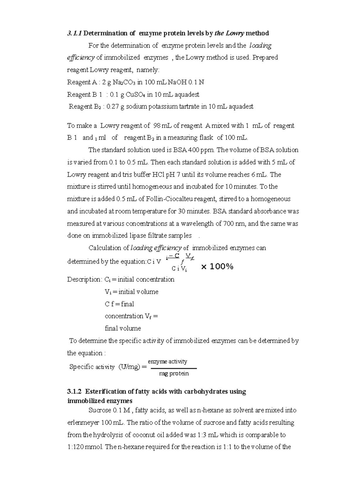 Determination of enzyme protein levels by the Lowry method - 3.1 ...