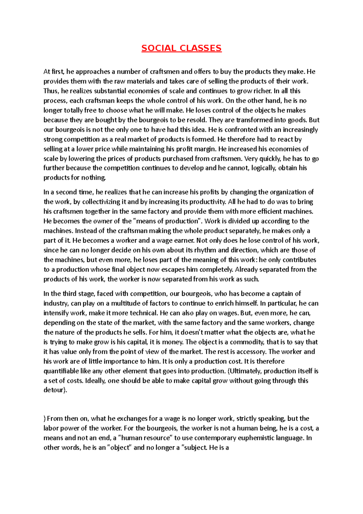 Introduction to sociology 30 - SOCIAL CLASSES At first, he approaches a ...