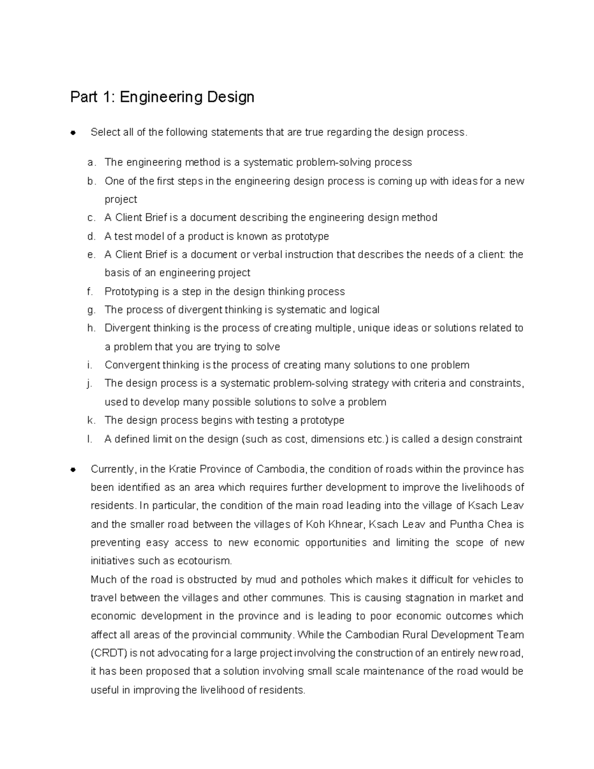Engineering Design Chemical Engineering Questions - Part 1: Engineering ...