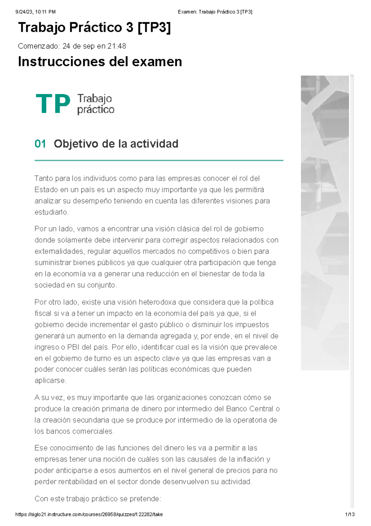 Economia II Trabajo Práctico 3 [TP3] 75% - Trabajo Práctico 3 [TP3] Comenzado: 24 de sep en 21 ...