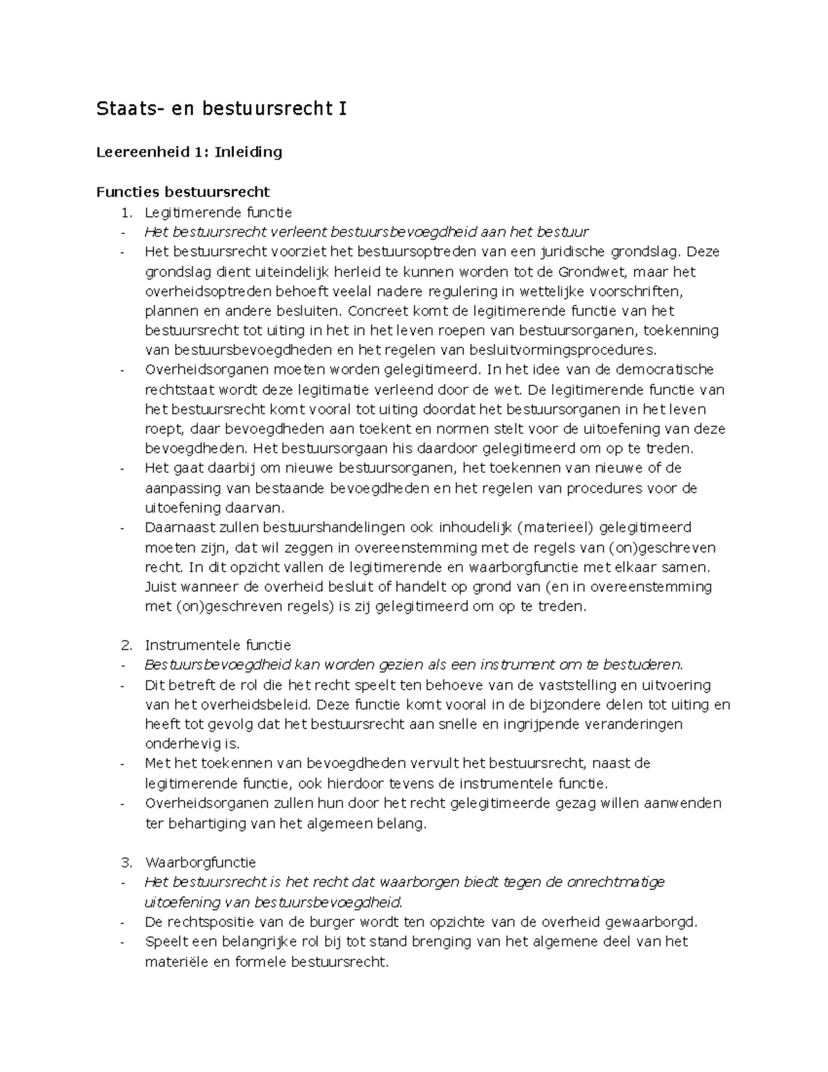 Functies bestuursrecht - Staats- en bestuursrecht I Leereenheid 1 ...