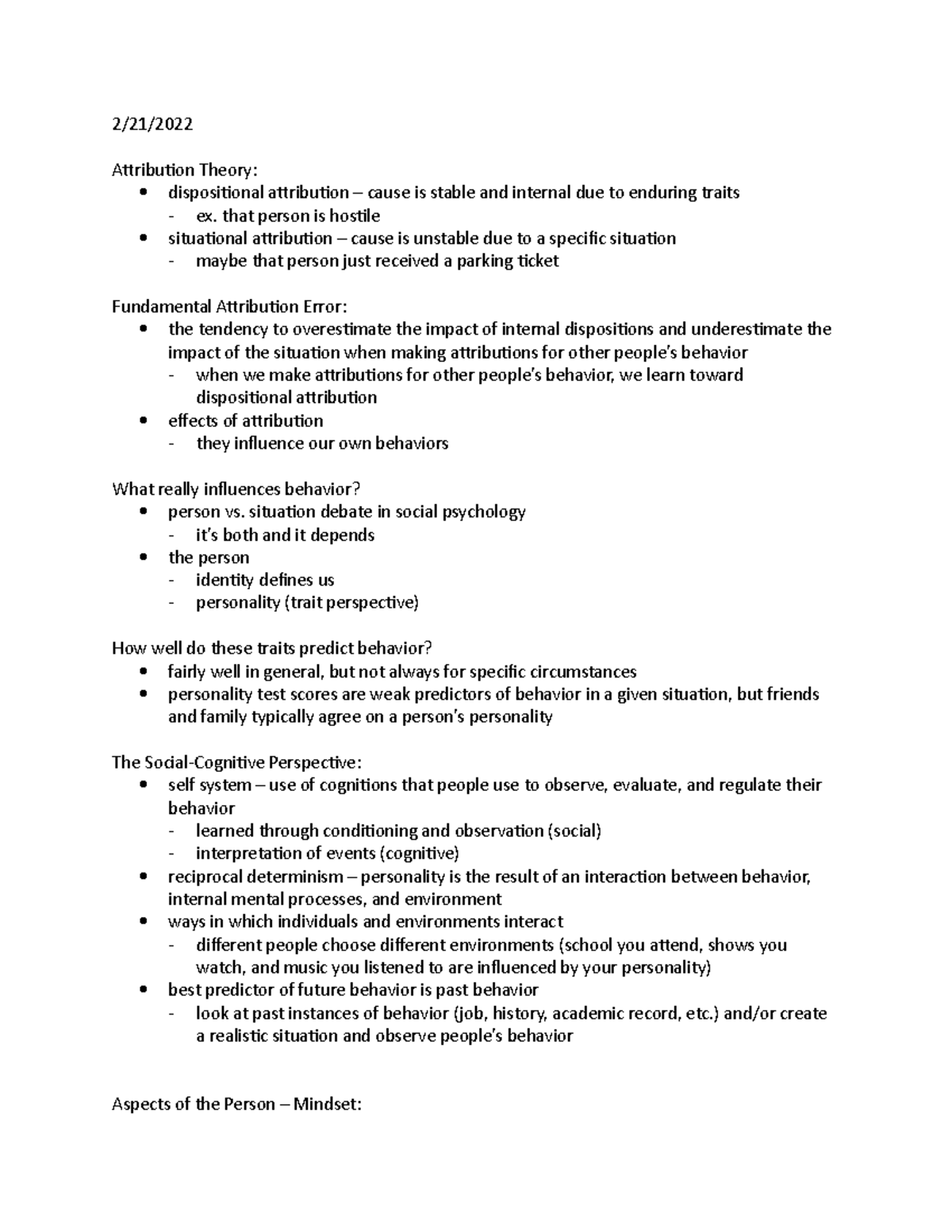 Behavior - 2/21/ Attribution Theory: dispositional attribution – cause ...