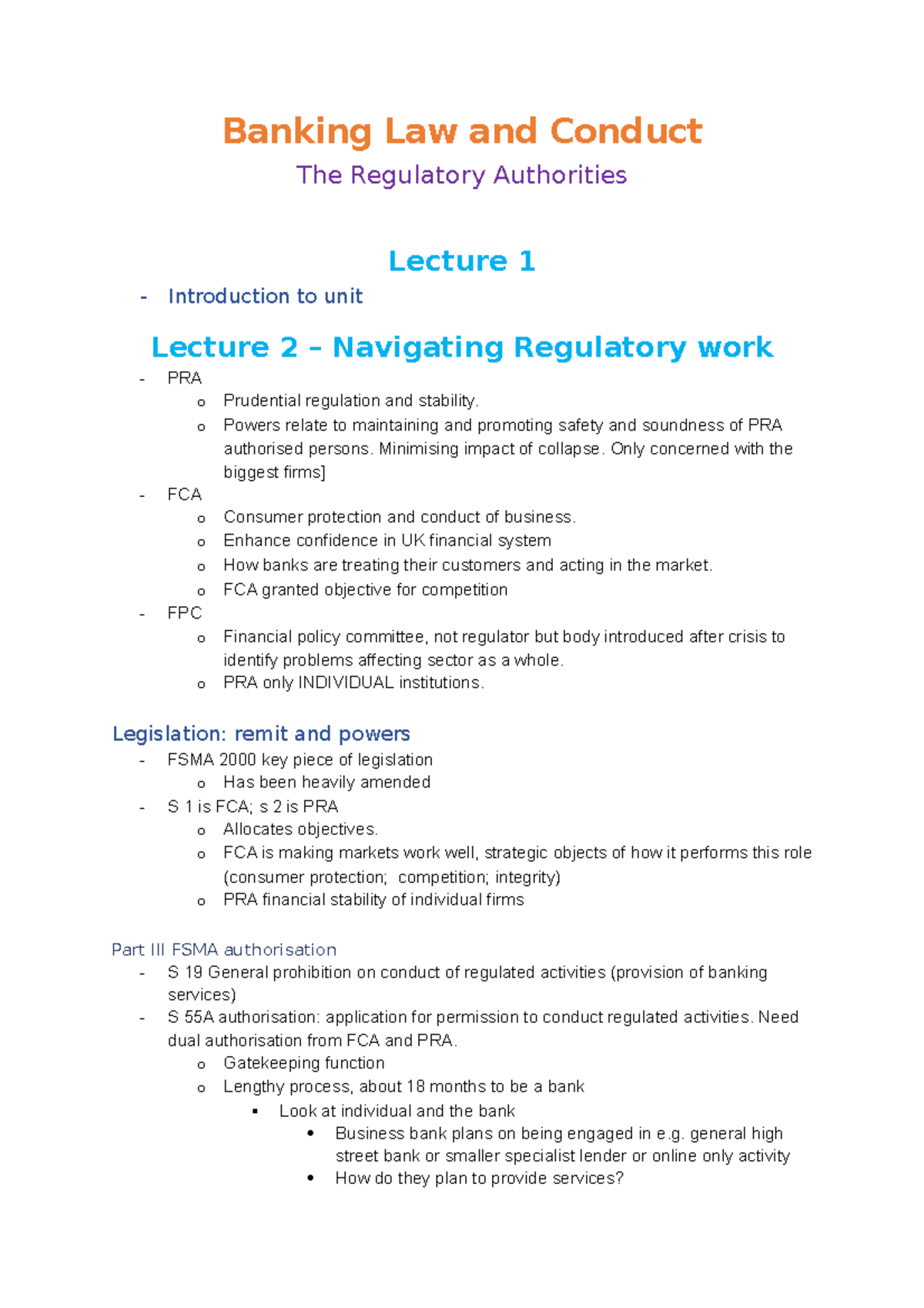 LC1 Banking Law and Conduct - Banking Law and Conduct The Regulatory ...