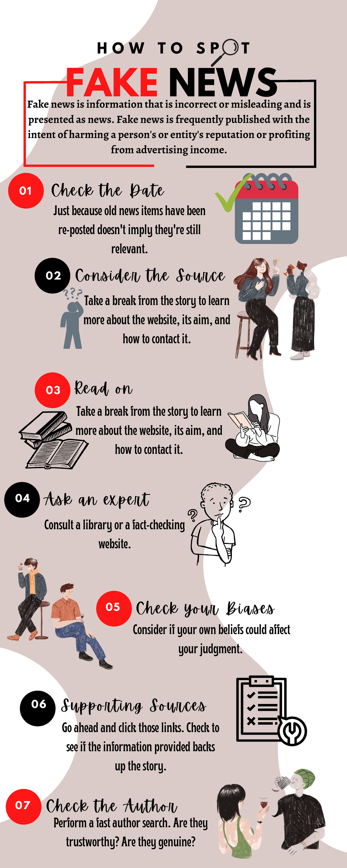 Infographic - FAKE NEWS 01 Check the Date 02 03 04 H O W T O S P T 05 ...