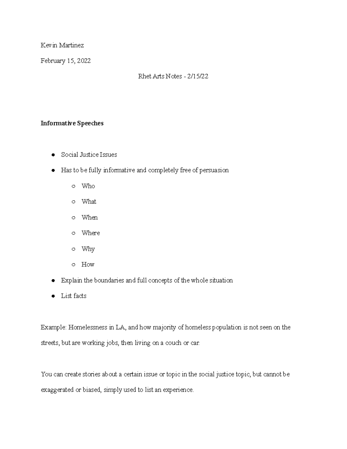 Informative Speech Notes - Rhetorical Arts - Kevin Martinez February 15 ...