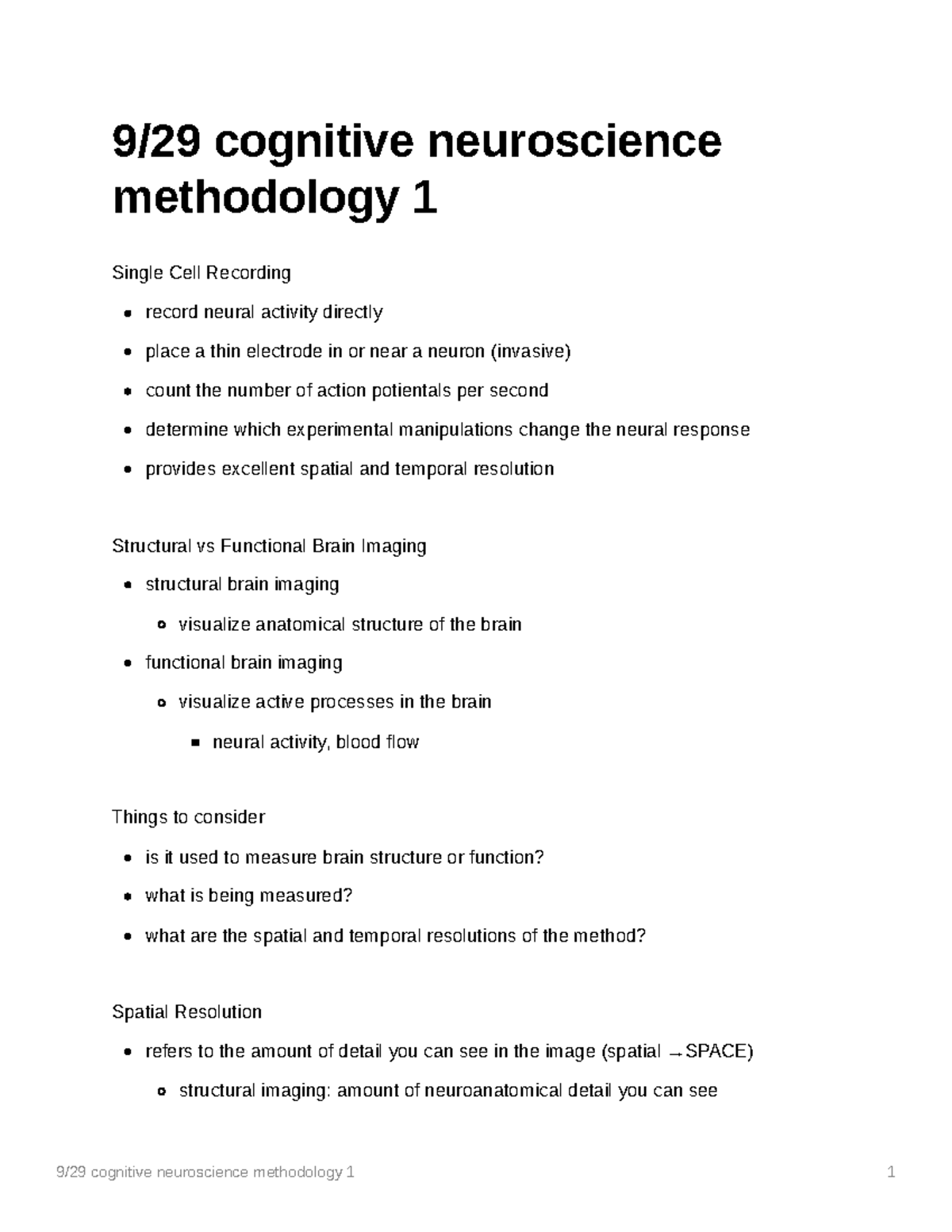 9/29 cognitive neuroscience methodology 1 - Studocu