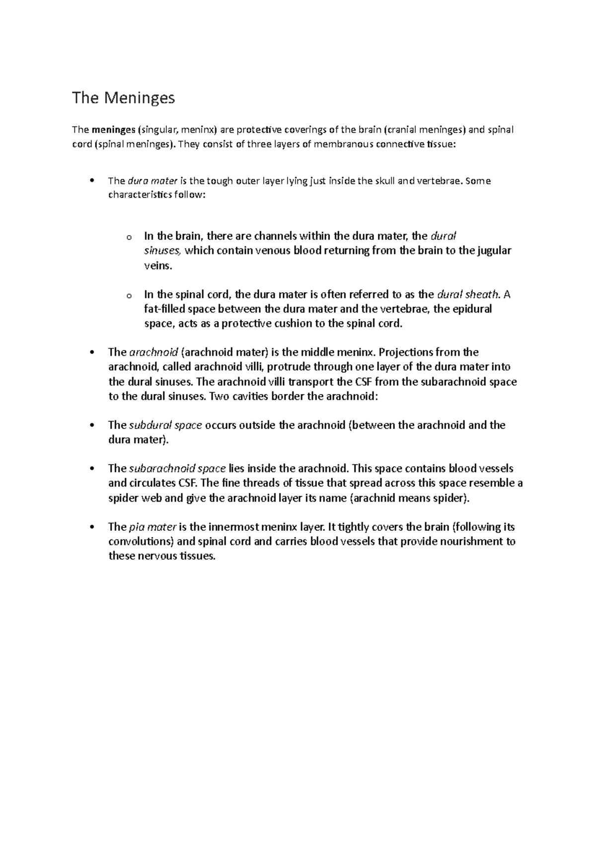 The meninges - lecture notes - The Meninges The meninges (singular ...
