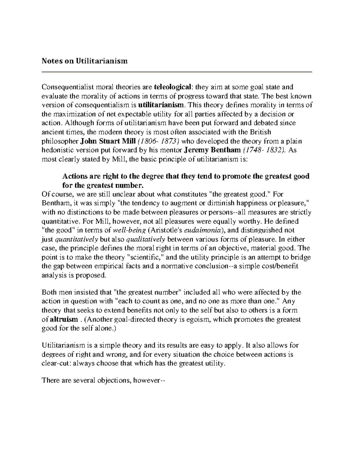 Utilitarian Perspective on Business Ethics - Notes on Utilitarianism ...