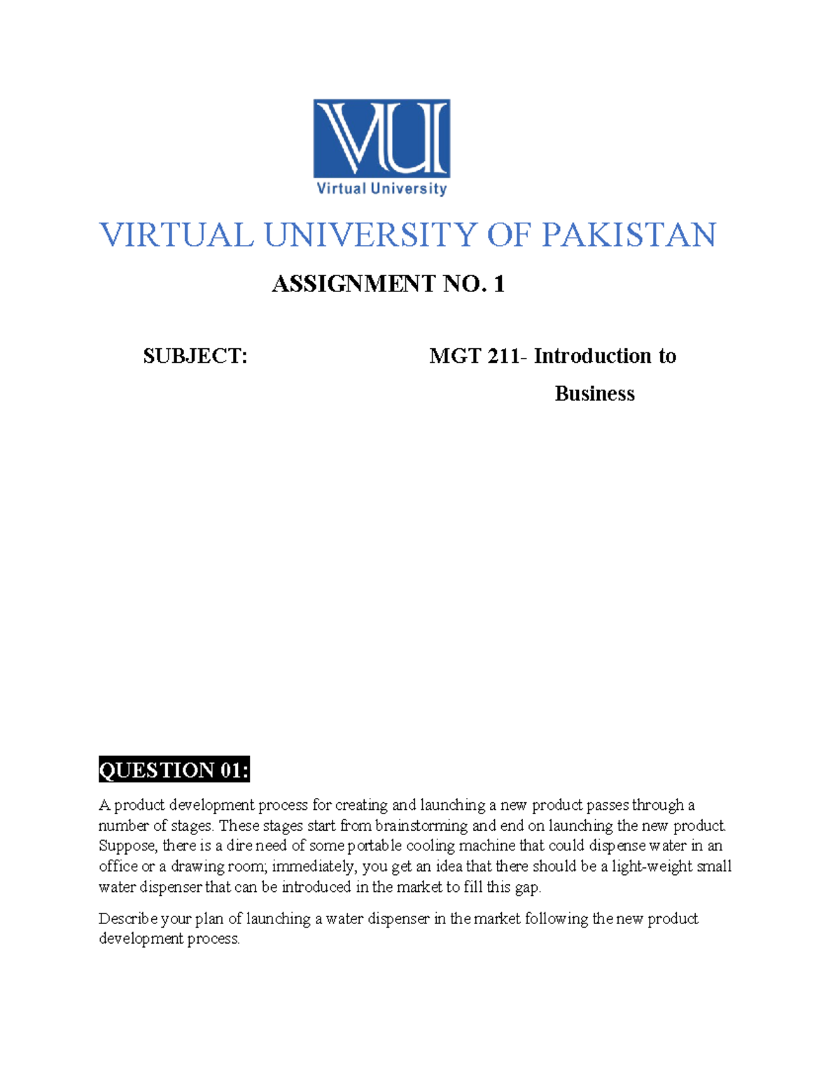 Assignment 1 - Copy - VIRTUAL UNIVERSITY OF PAKISTAN ASSIGNMENT NO. 1 ...