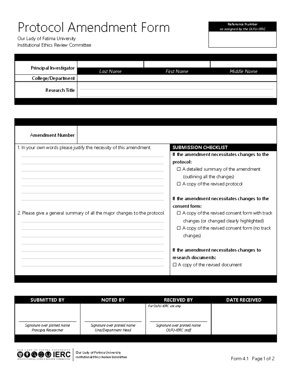 4.1 Protocol Amendment FORM - ! ! "#$!%&'(!)!+&,-.&!/0-12$3-,(!! - Studocu