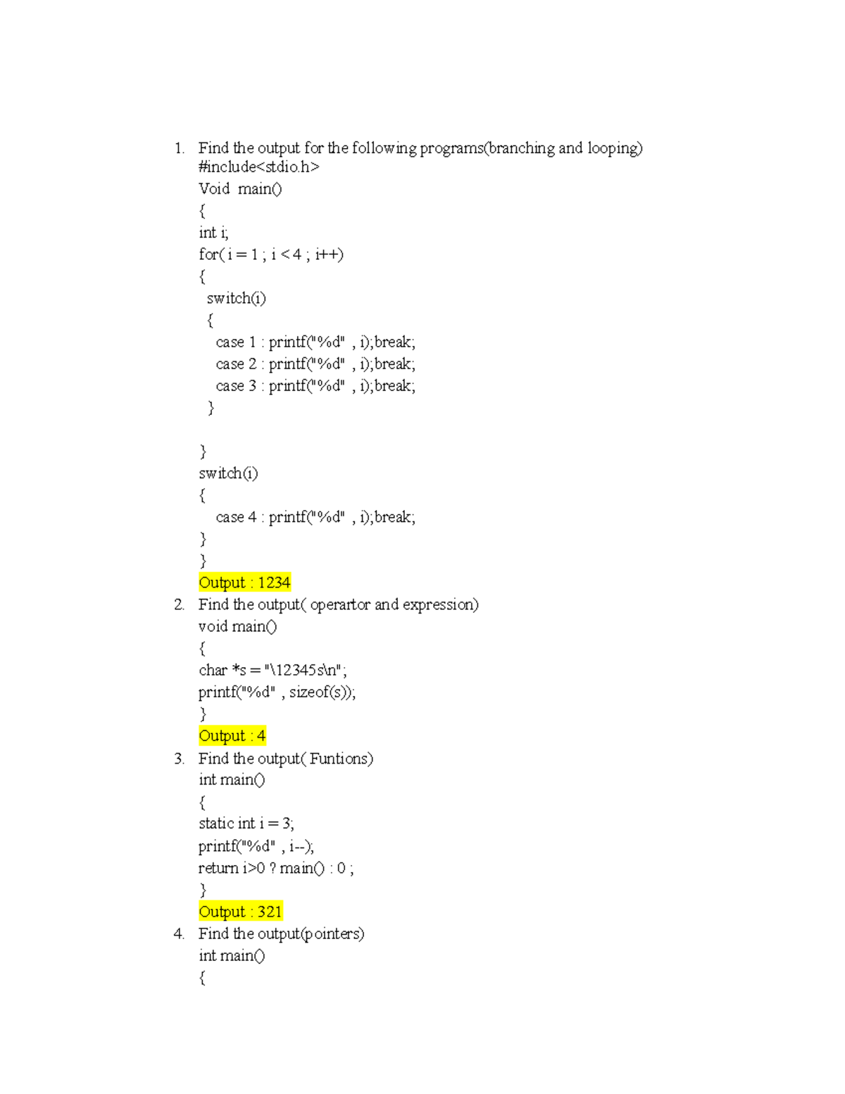 Zoho c apps-1 - Find the output for the following programs(branching and looping) - Studocu