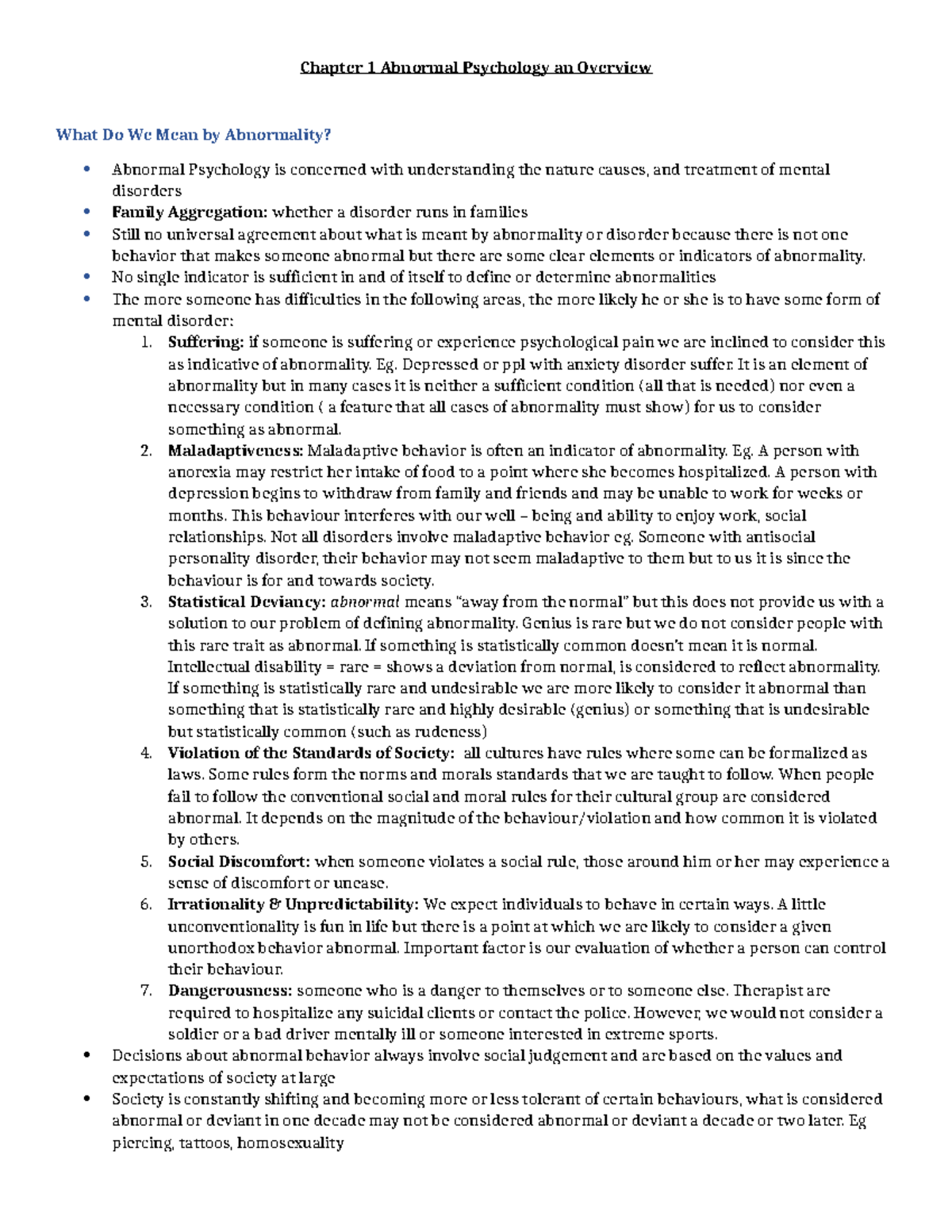 Chapter 1 Abnormal Psychology an Overview - Chapter 1 Abnormal ...
