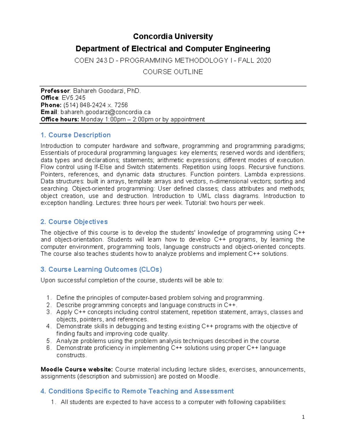 COEN243 Course Outline - Concordia University Department of Electrical ...