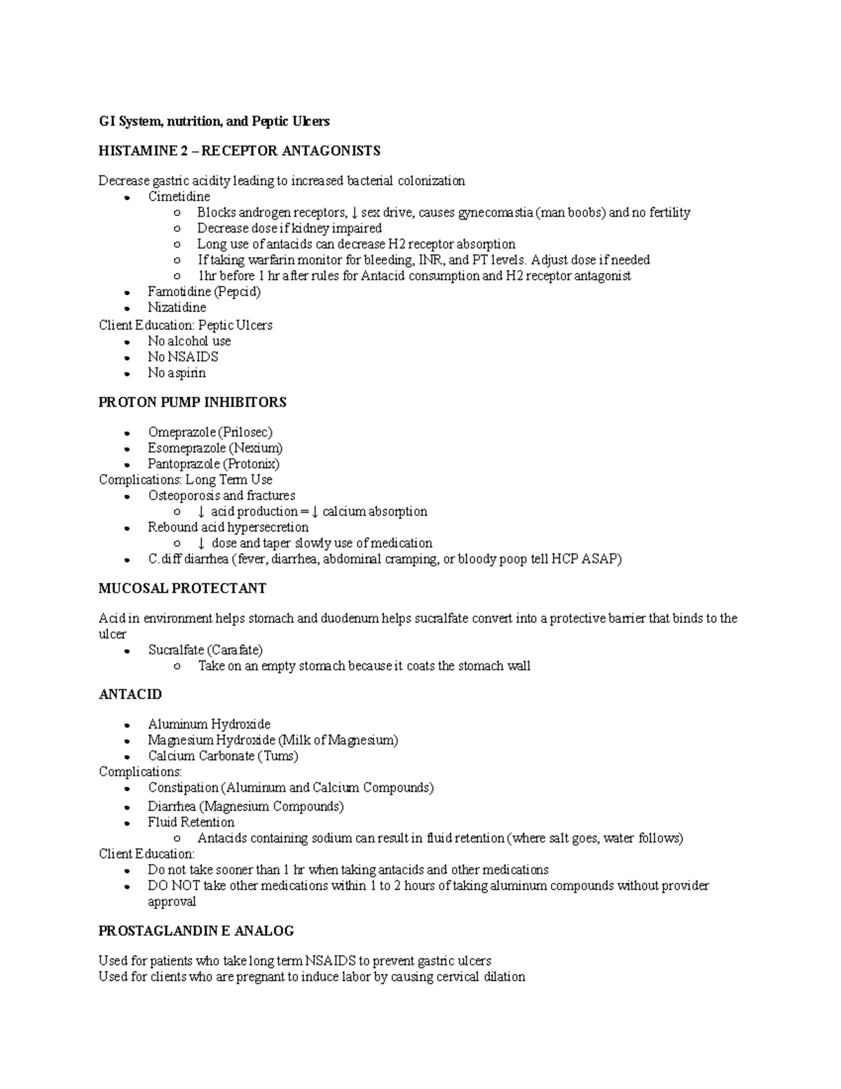 Pharm GI Notes - Key points - GI System, nutrition, and Peptic Ulcers ...