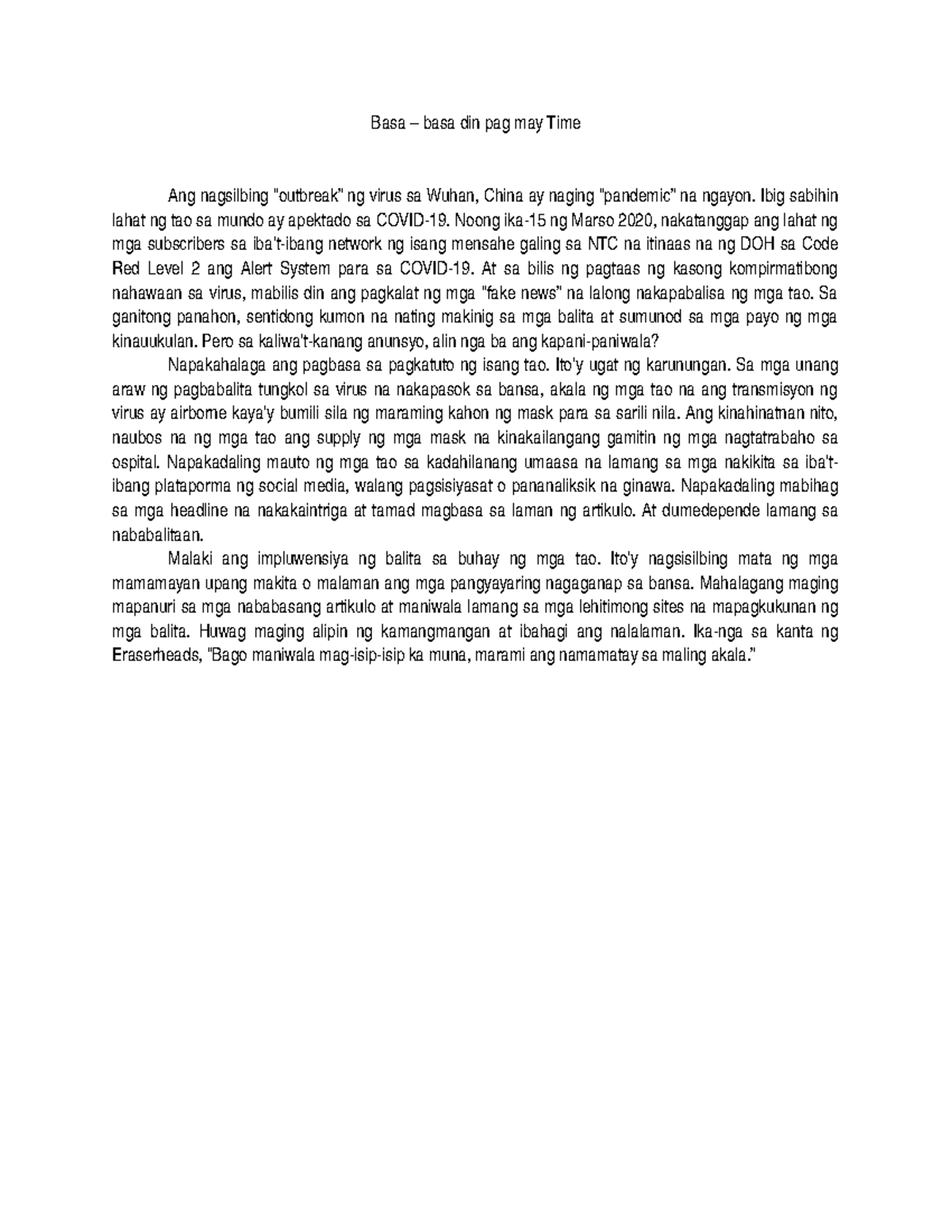 Basa basa din pag may time - Basa – basa din pag may Time Ang ...