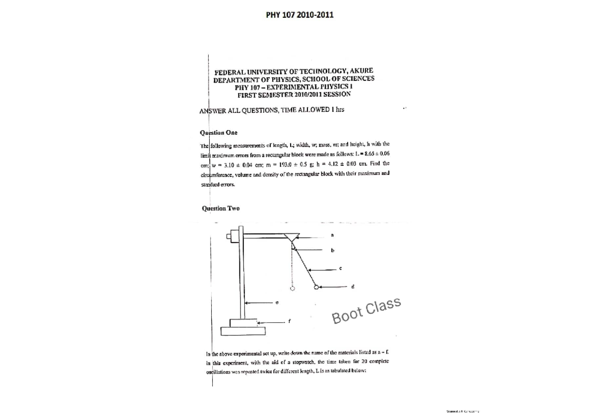 PHY 107 Solution by Boot Class - Computer Science - Studocu