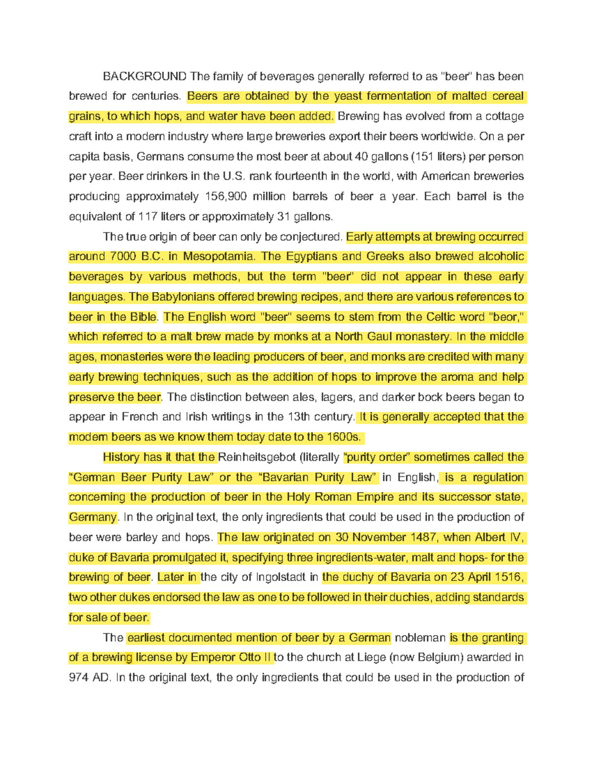 Story OF BEER and its characteristics - BACKGROUND The family of ...