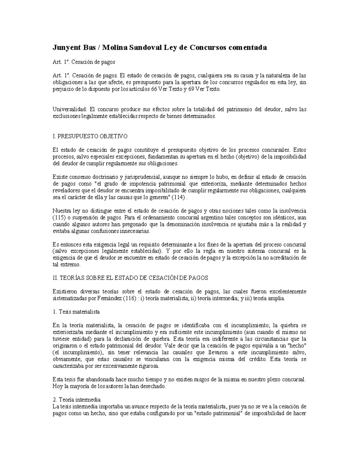 Cesacion DE Pagos Molina Sandoval Junyent Bas - Junyent Bas / Molina ...