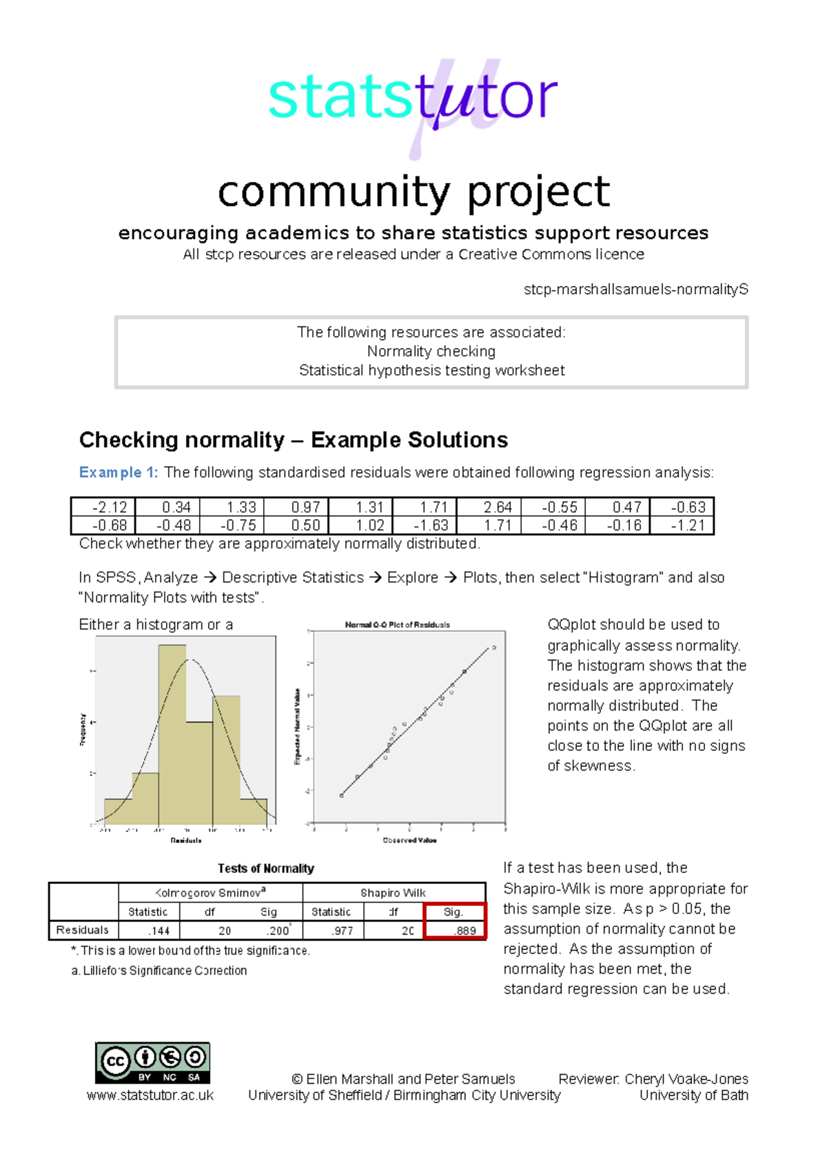 Normality Checking Solutions SPSS 8 2582483 08350 35 - AFF1 - StuDocu