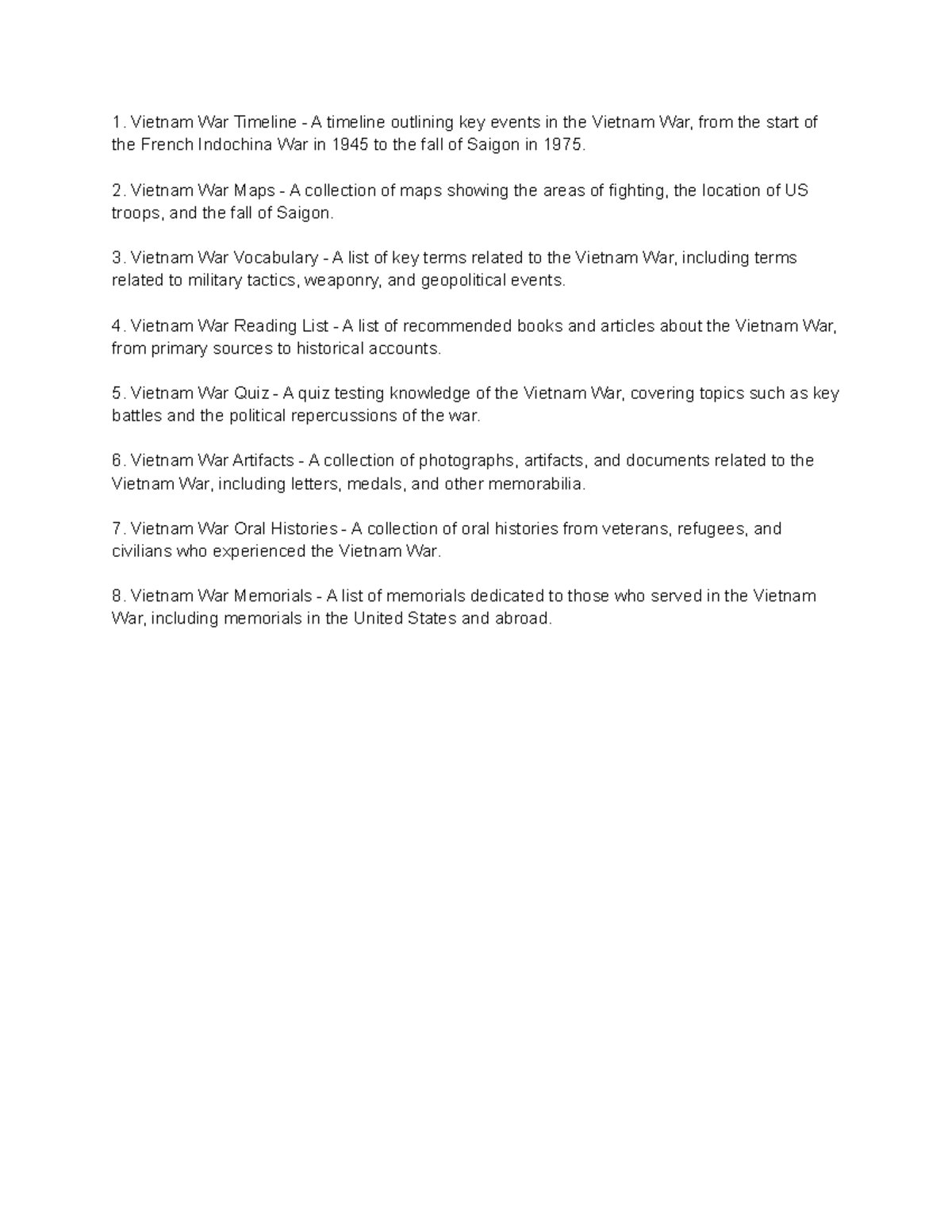 Vietnam war 1 - practice materials - Vietnam War Timeline - A timeline ...