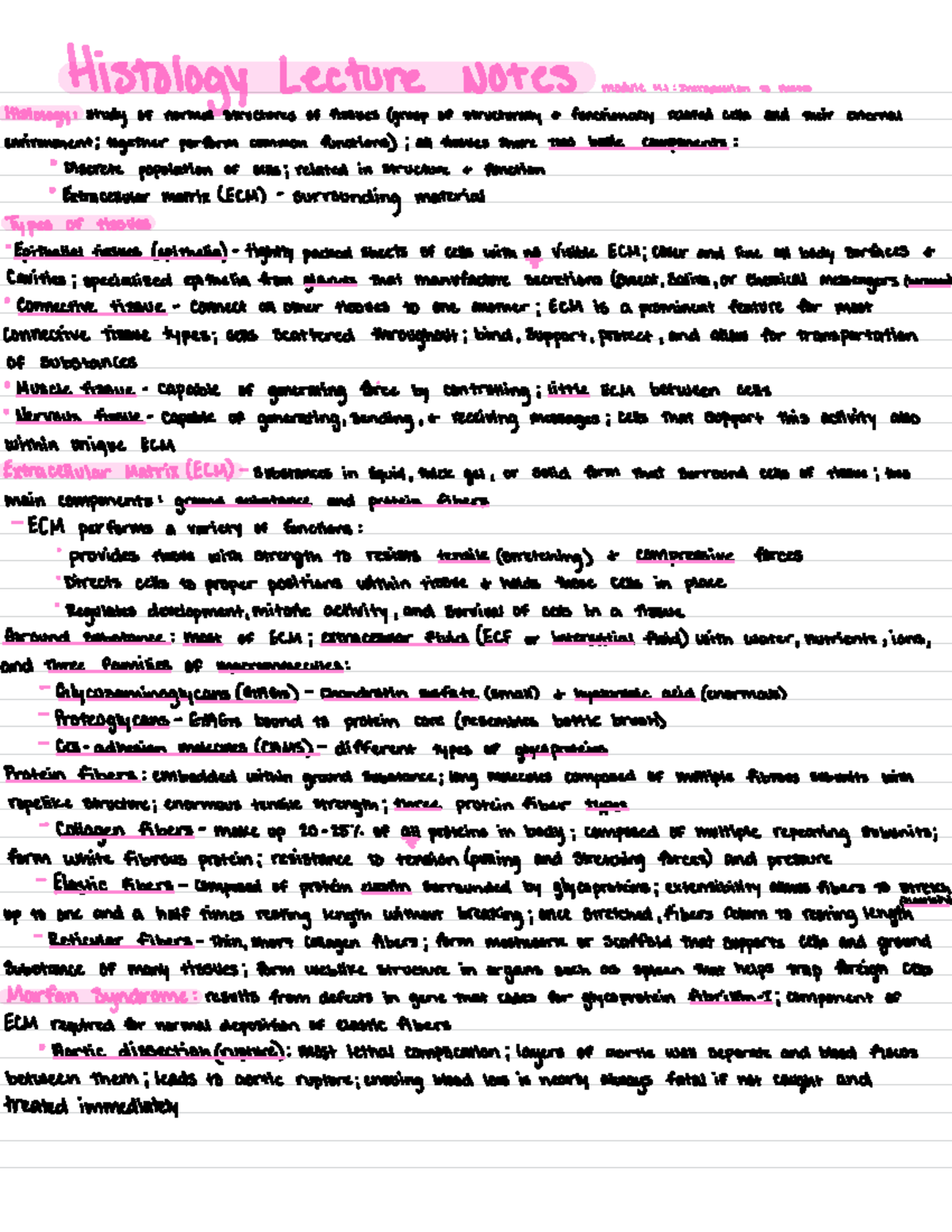 Histology Lecture Notes Histology Lecture Notes Module An Introduction To Tissues