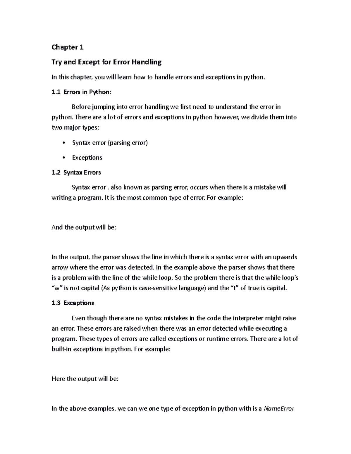 Try Except Pf Assignment - Chapter 1 Try and Except for Error Handling ...