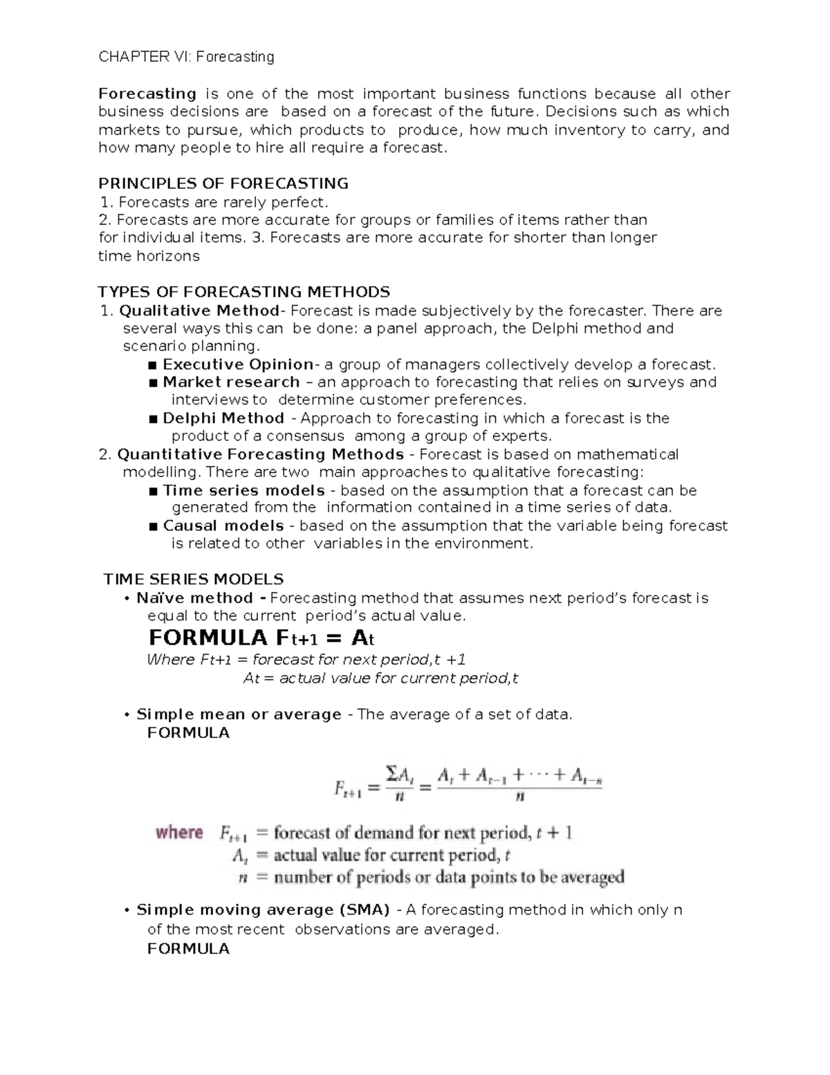 Operations MAnagement with TQM Module 6 - CHAPTER VI: Forecasting Forecasting is one of the most ...