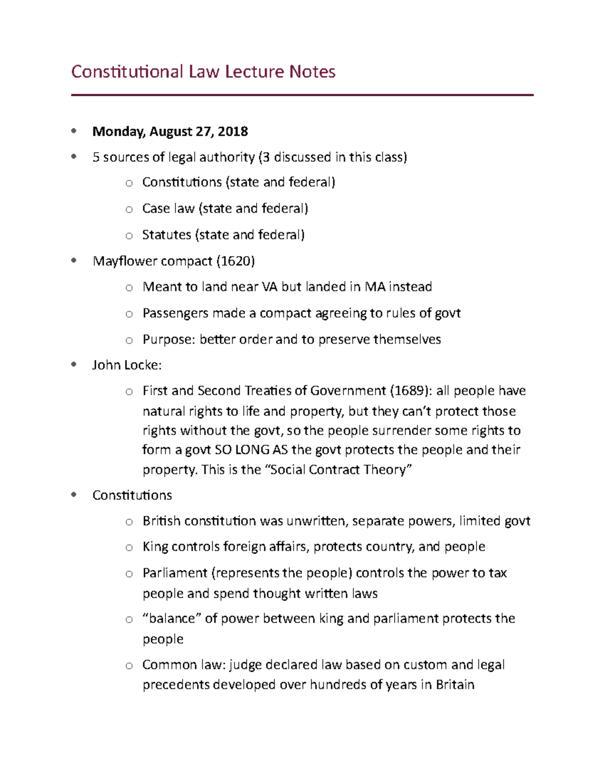 Constitutional Law Lecture Notes Midterm - Constitutional Law Lecture ...