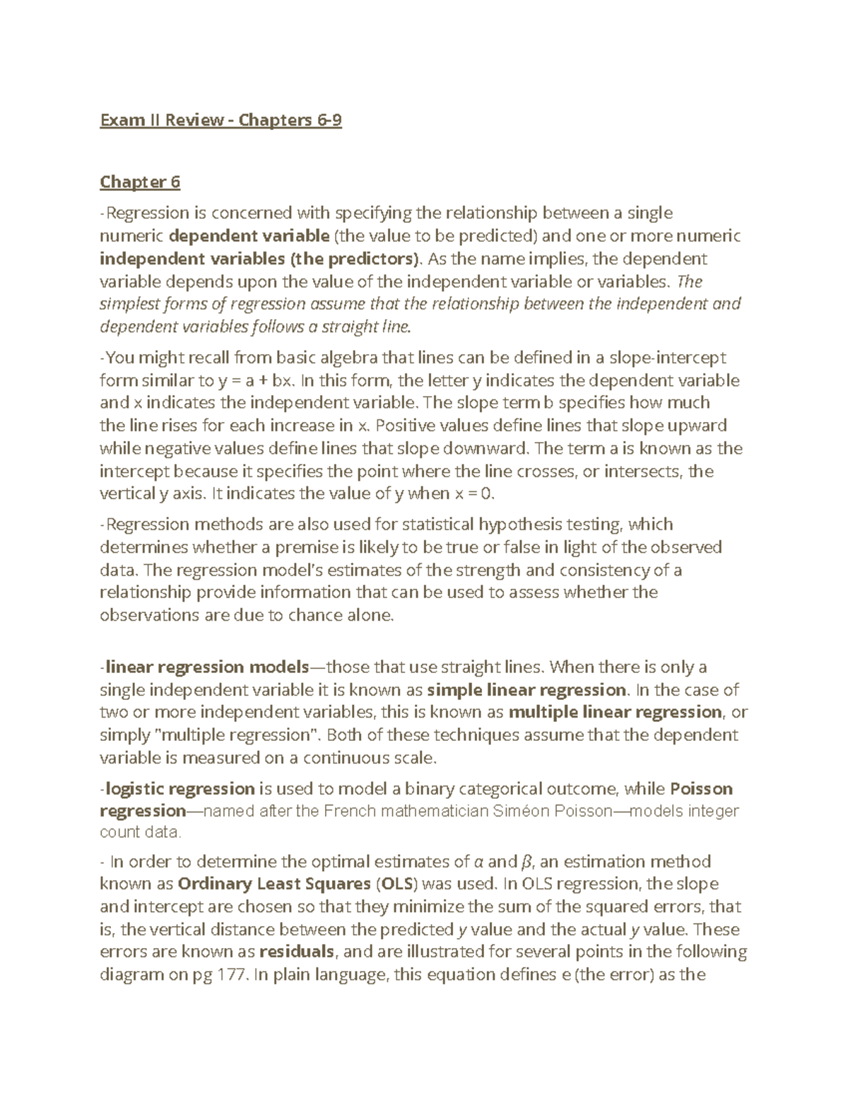 Exam II Review - Chapters 6-9 - Exam II Review - Chapters 6-9 Chapter 6 ...