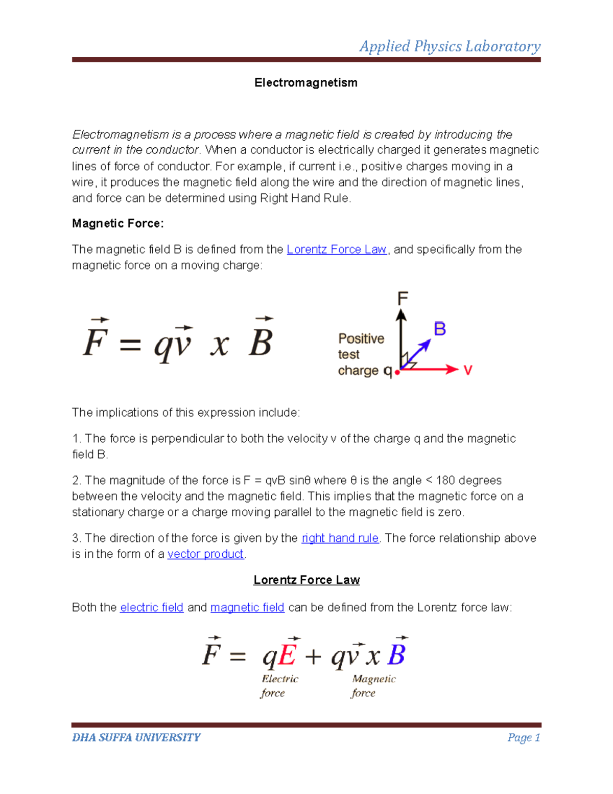 Electromagnetism Lecture Electromagnetism Electromagnetism Is A