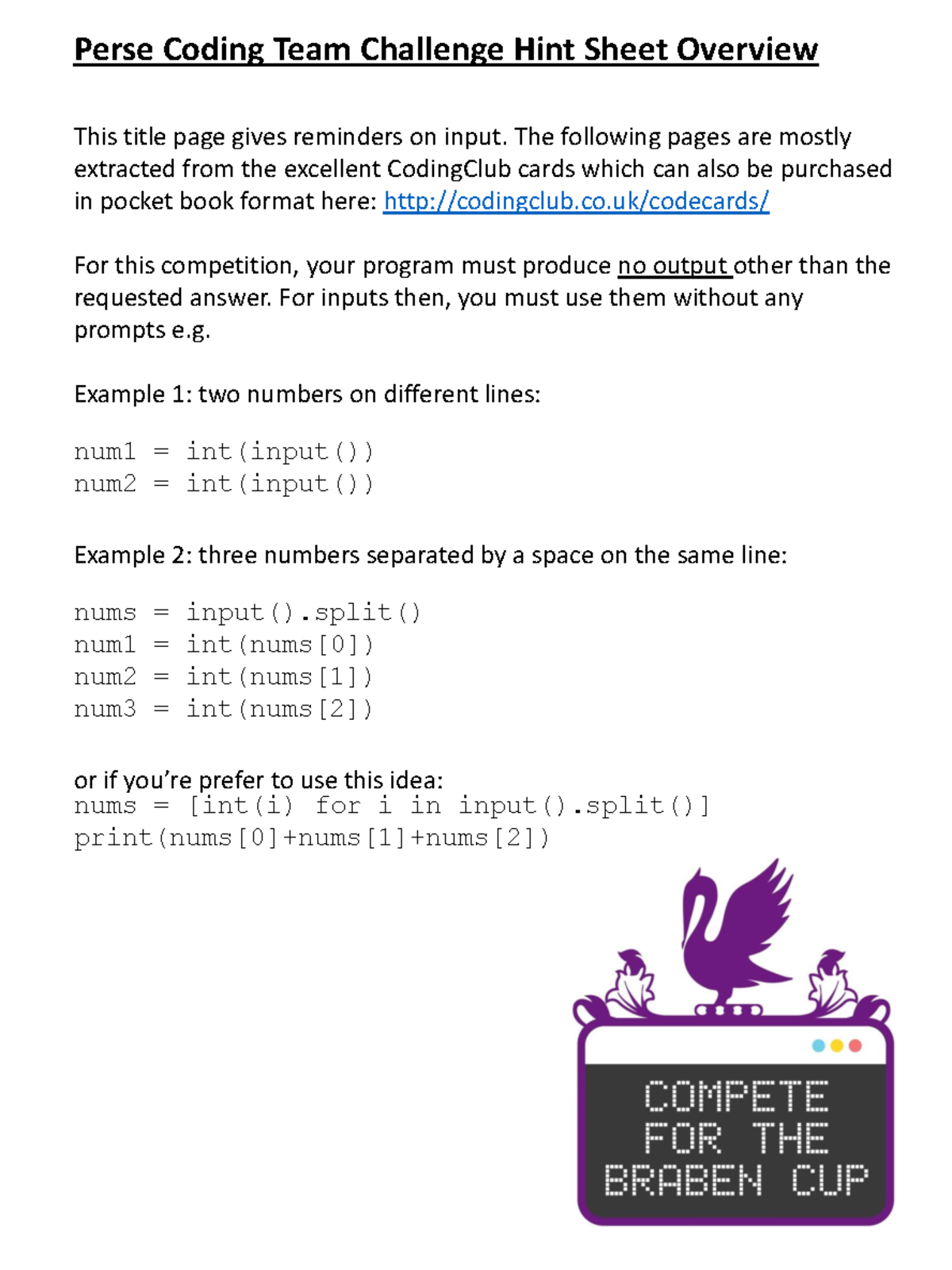 Perse Coding Team Challenge Hint Sheet Overview - Studocu Perse Coding Team Challenge Hint Sheet Overview - Studocu